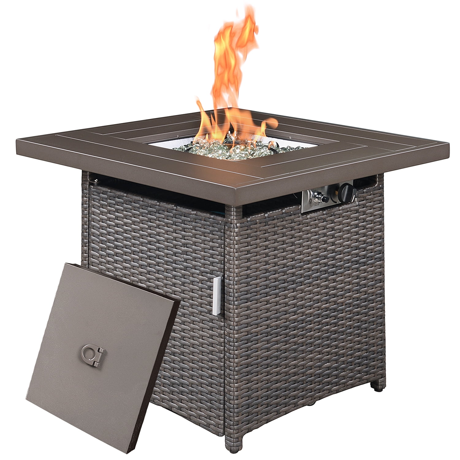 BMTBUY Gas Fire Pit Table, 28 inch 50,000 BTU Square Outdoor Propane ...
