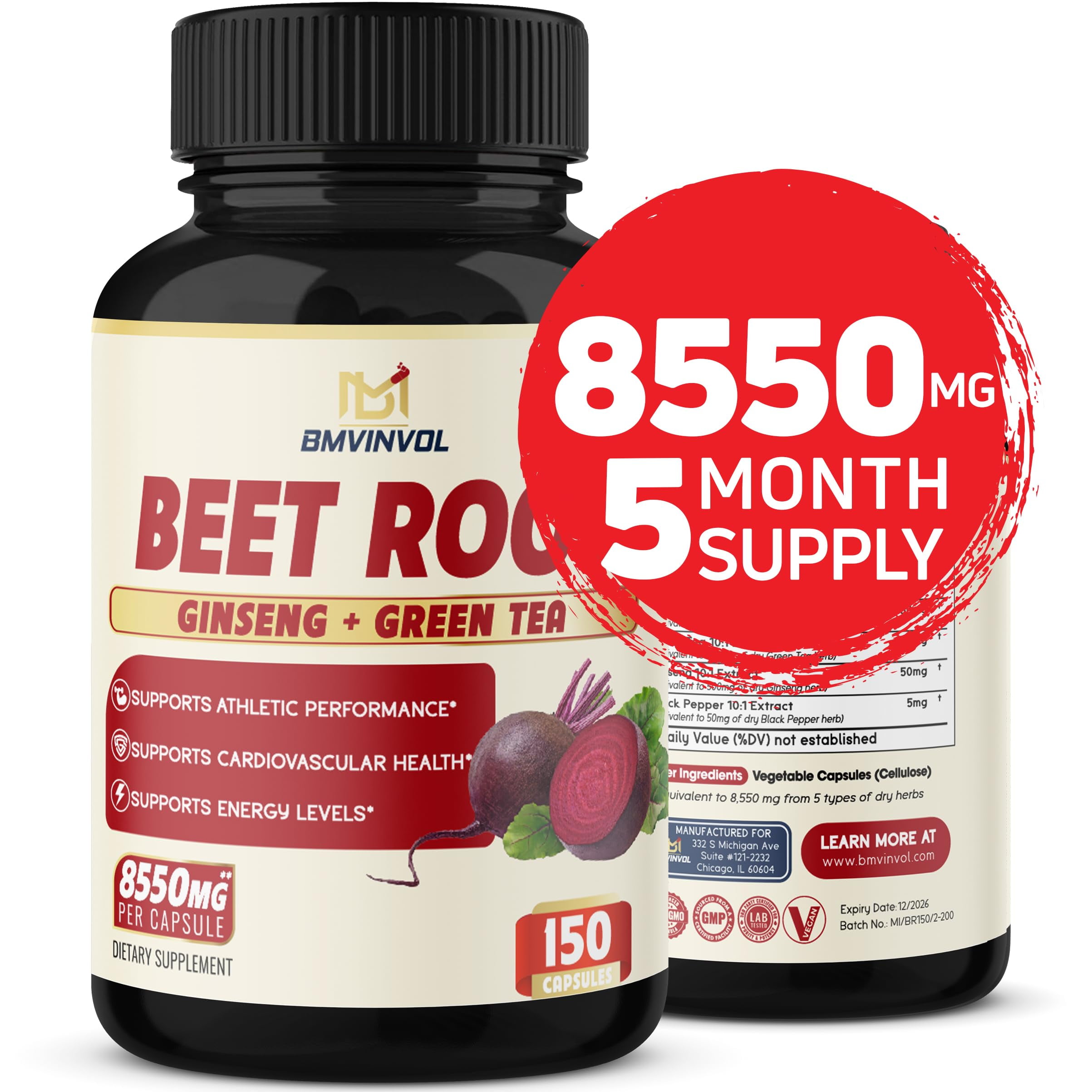 BMVINVOL Beet Root Extract Capsules 8550mg - 5 Months Supply - Red ...