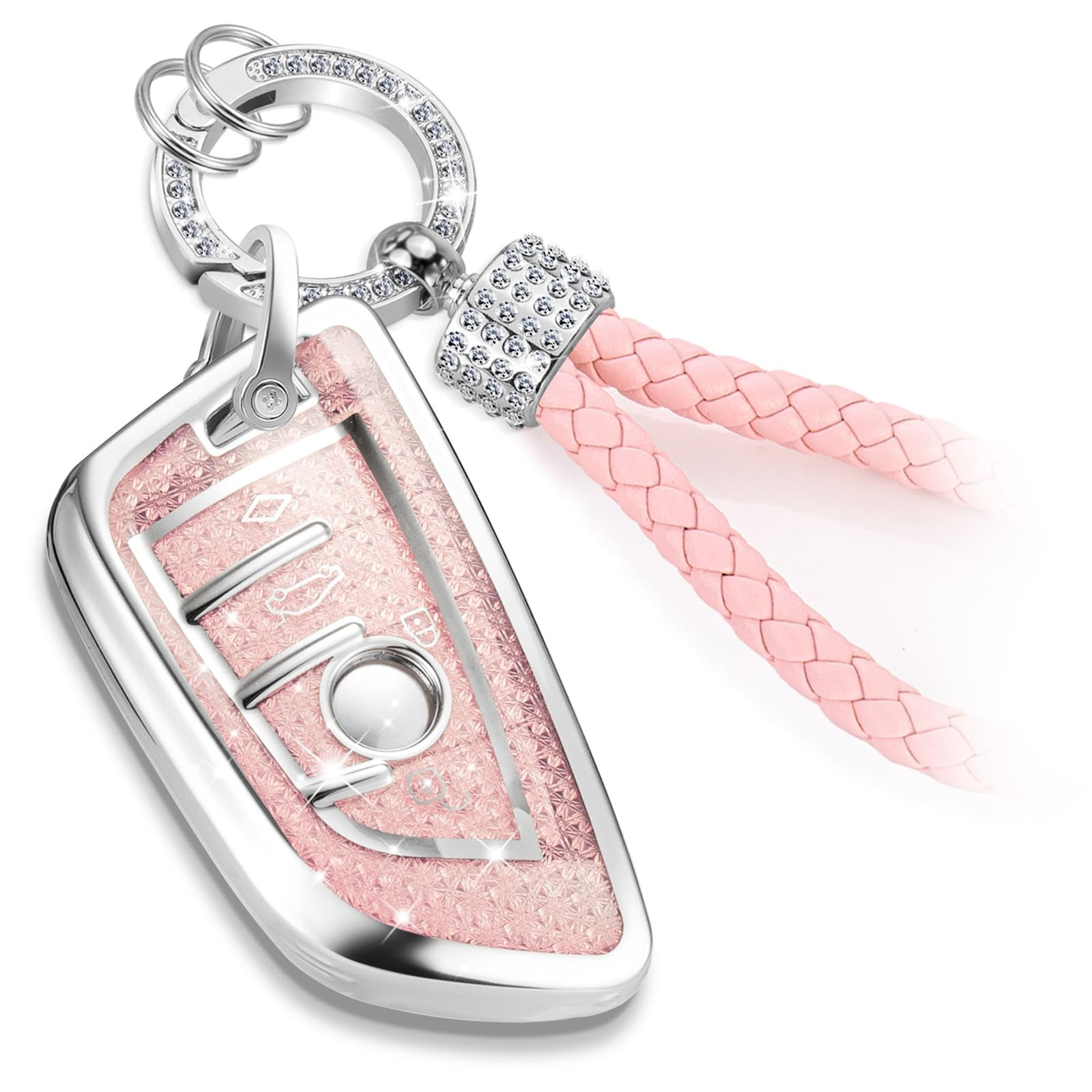 for BMW Key Fob Cover with Upgraded Anti-Lost Metal Braided Rope ...