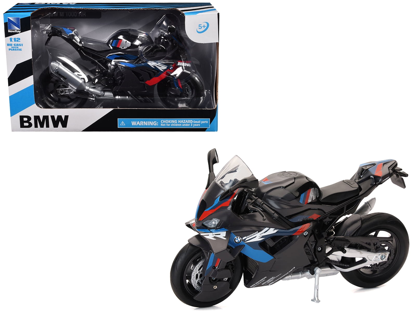 BMW M 1000 RR Motorcycle Black with Red and Blue Stripes 1/12 Diecast ...
