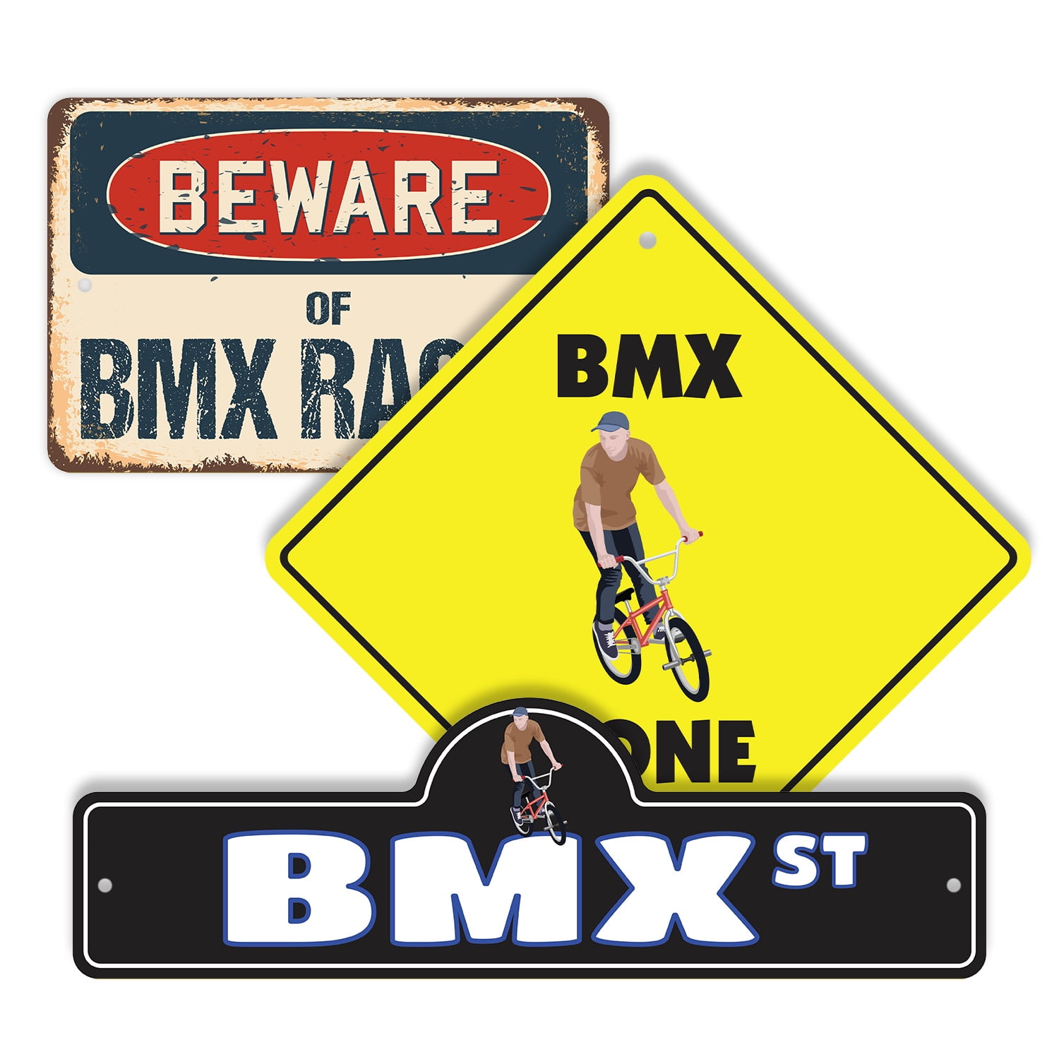 BMX (3 Pack) Plastic Street Sign Crossing Sign Warning Sign Vintage ...