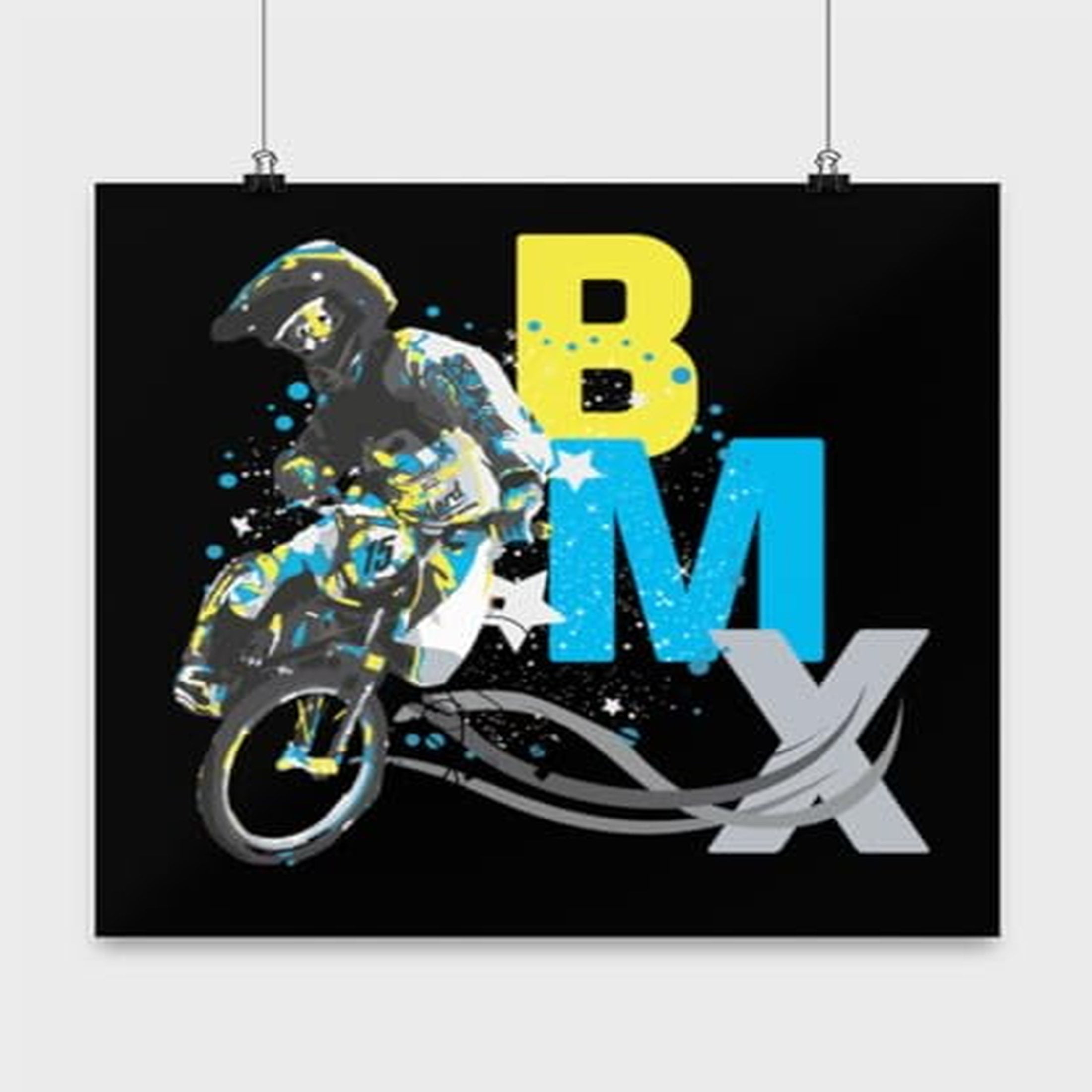 BMX Poster - Biking Sport Motocross Wall Art Gift, 13x13in Black Design ...