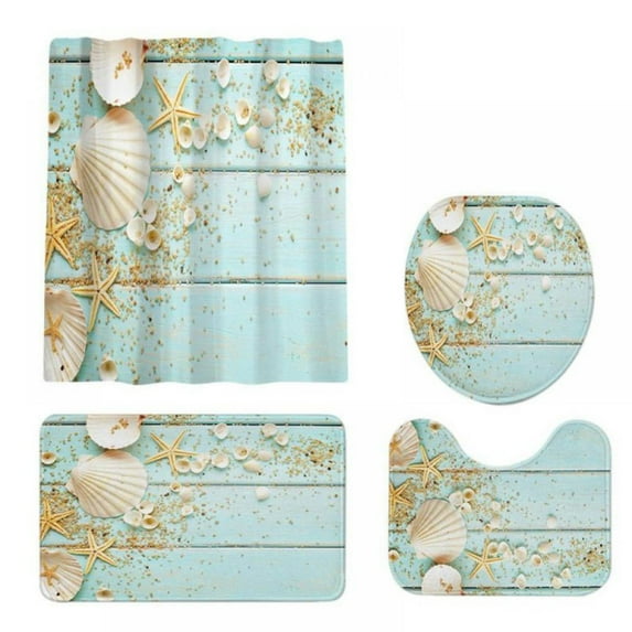 BMYJ Beach Theme Shower Curtain Set – Summer Border Design Bathroom ...