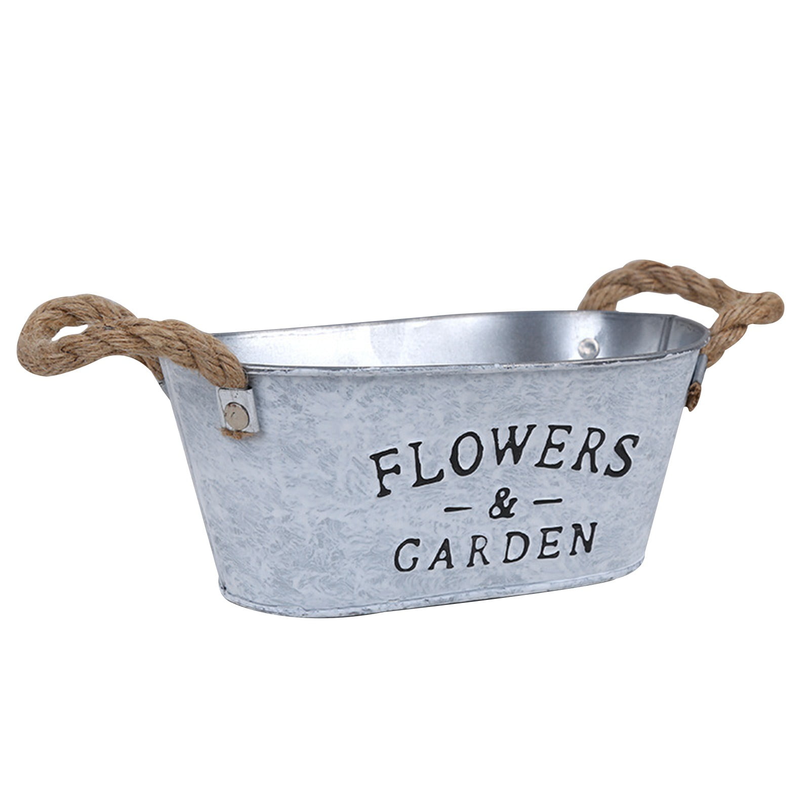 BMYJ Metal Flower Pots with Handles, Oval Flower Planter Bucket Plant ...
