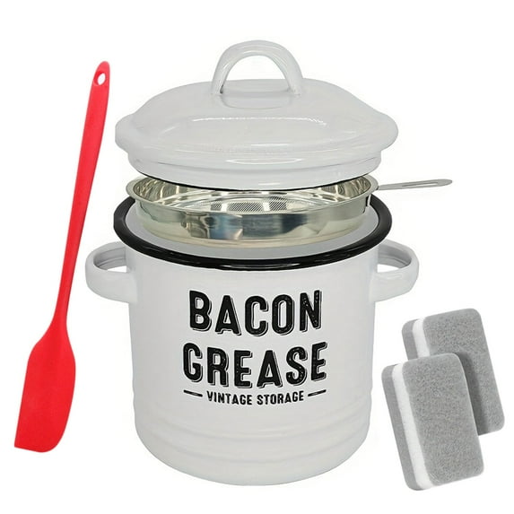 BMYJ Non Stick Enamel Cup Cooking Oil Container with Lid, Grease Pot ...