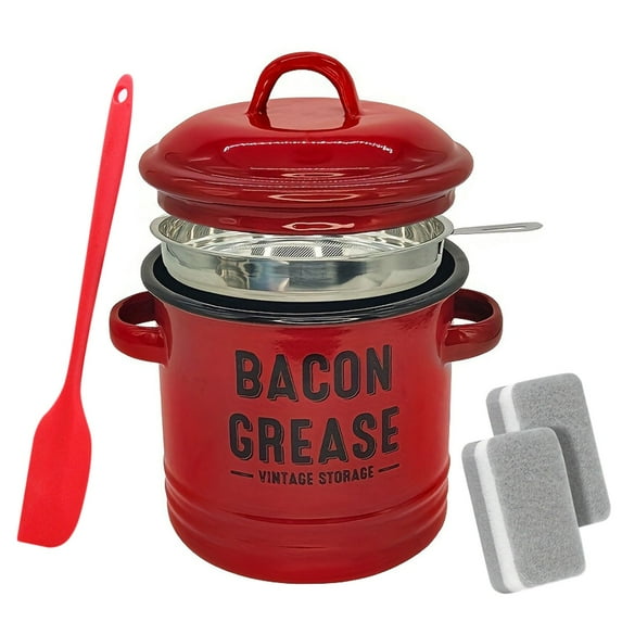 BMYJ Non Stick Enamel Cup Cooking Oil Container with Lid, Grease Pot ...