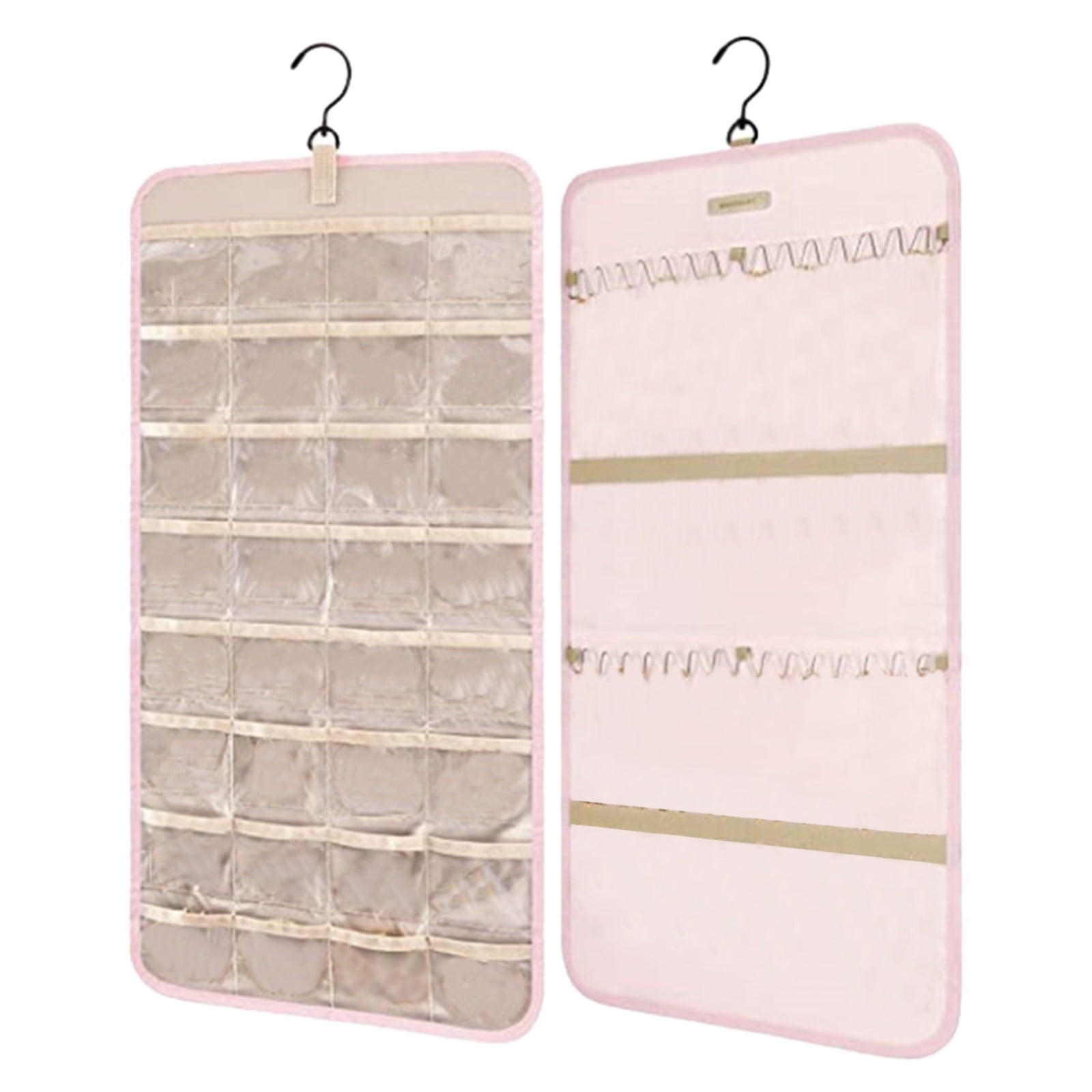 BMYJ Pink Inch Hanging Jewelry Organizer Storage Roll with Hanger, Wall ...