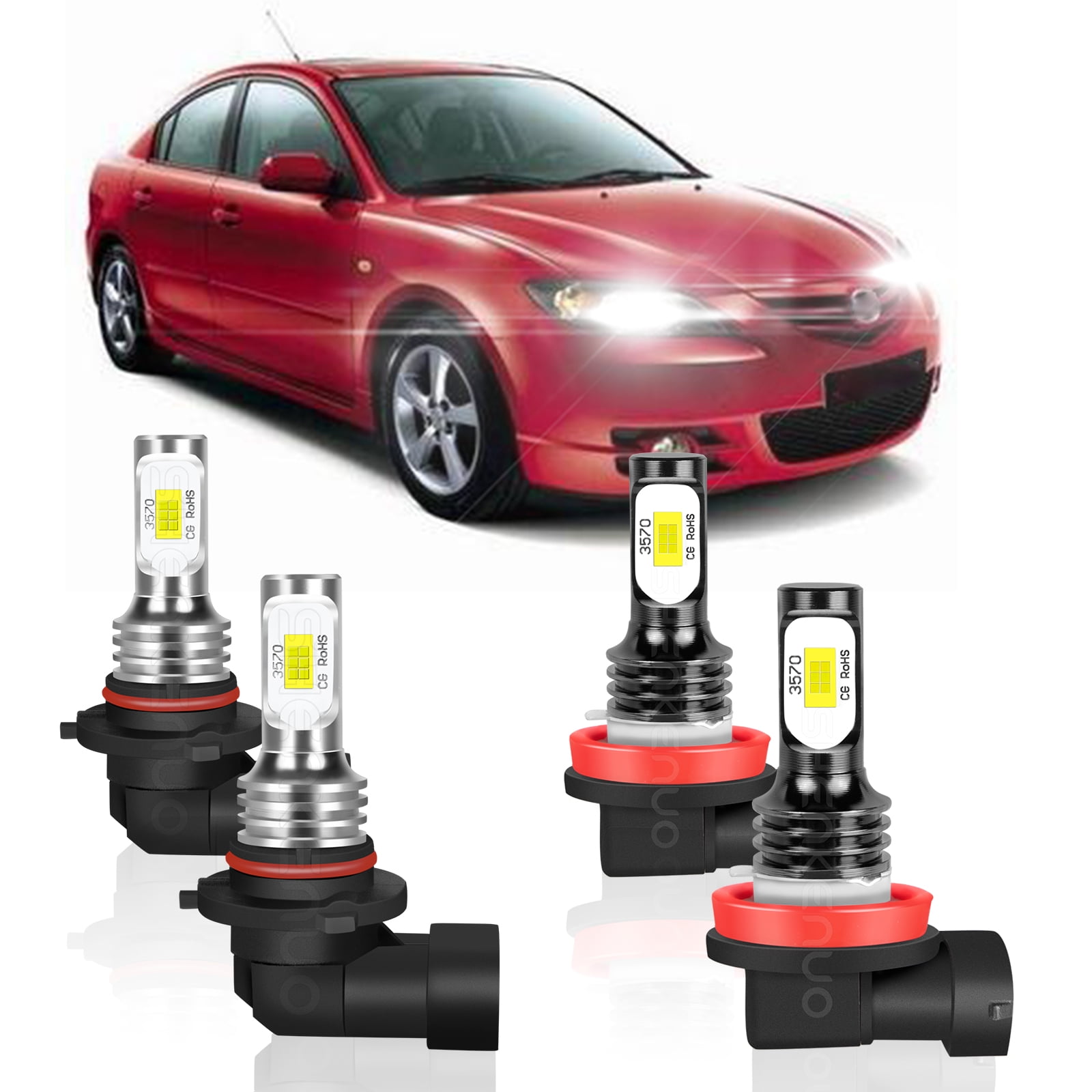 BMZONCC For Mazda 3 2010-2018 H11 9005 LED Headlight Bulbs High Low ...