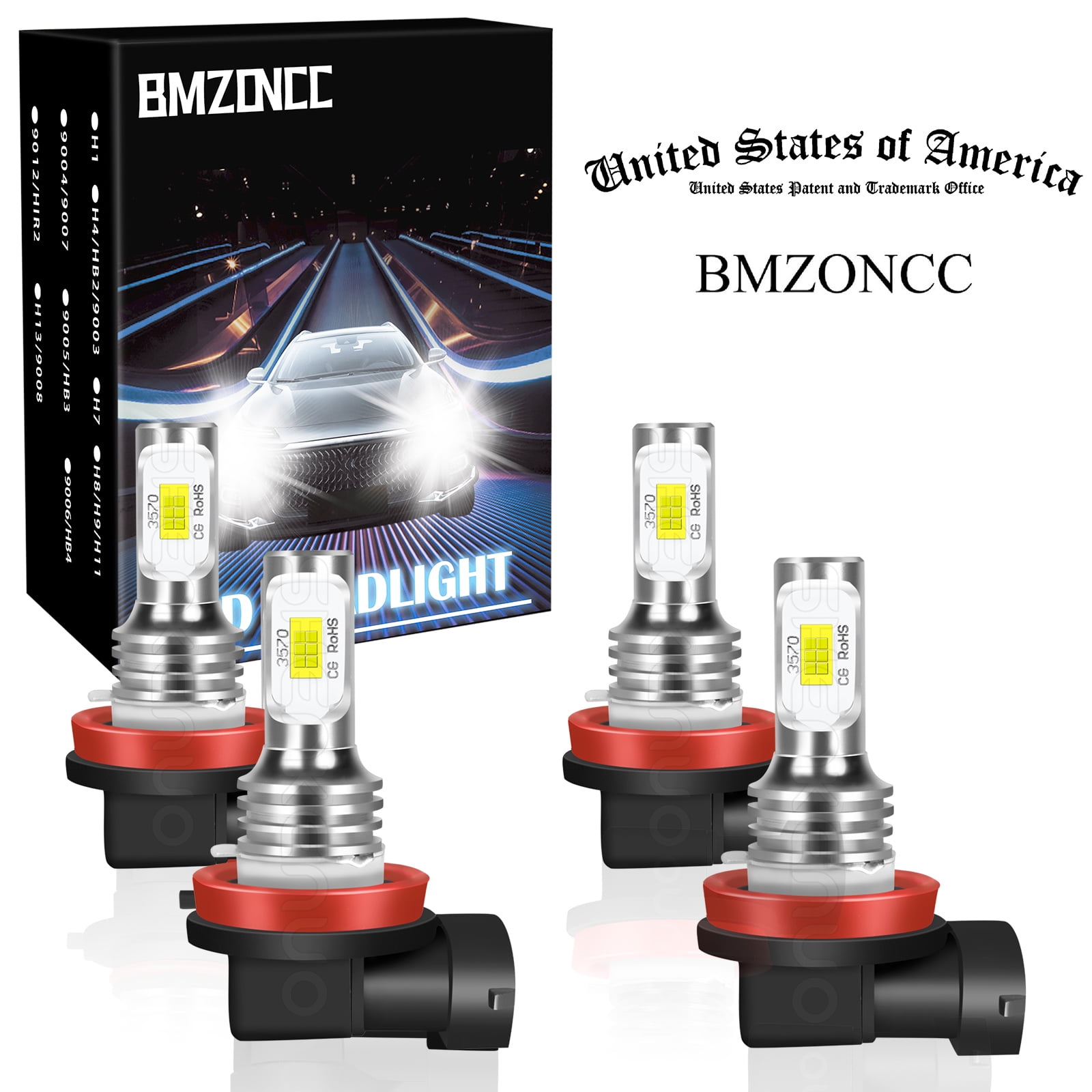 BMZONCC H9 H11 LED Headlight Bulbs Combo, High Low Beam Replacement ...