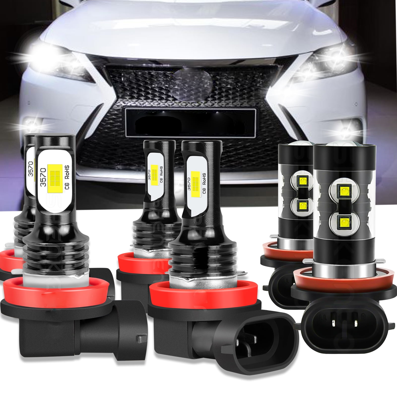 BMZONCC LED Headlight High-Low Beam + Fog Light Bulbs Kit For Lexus ...