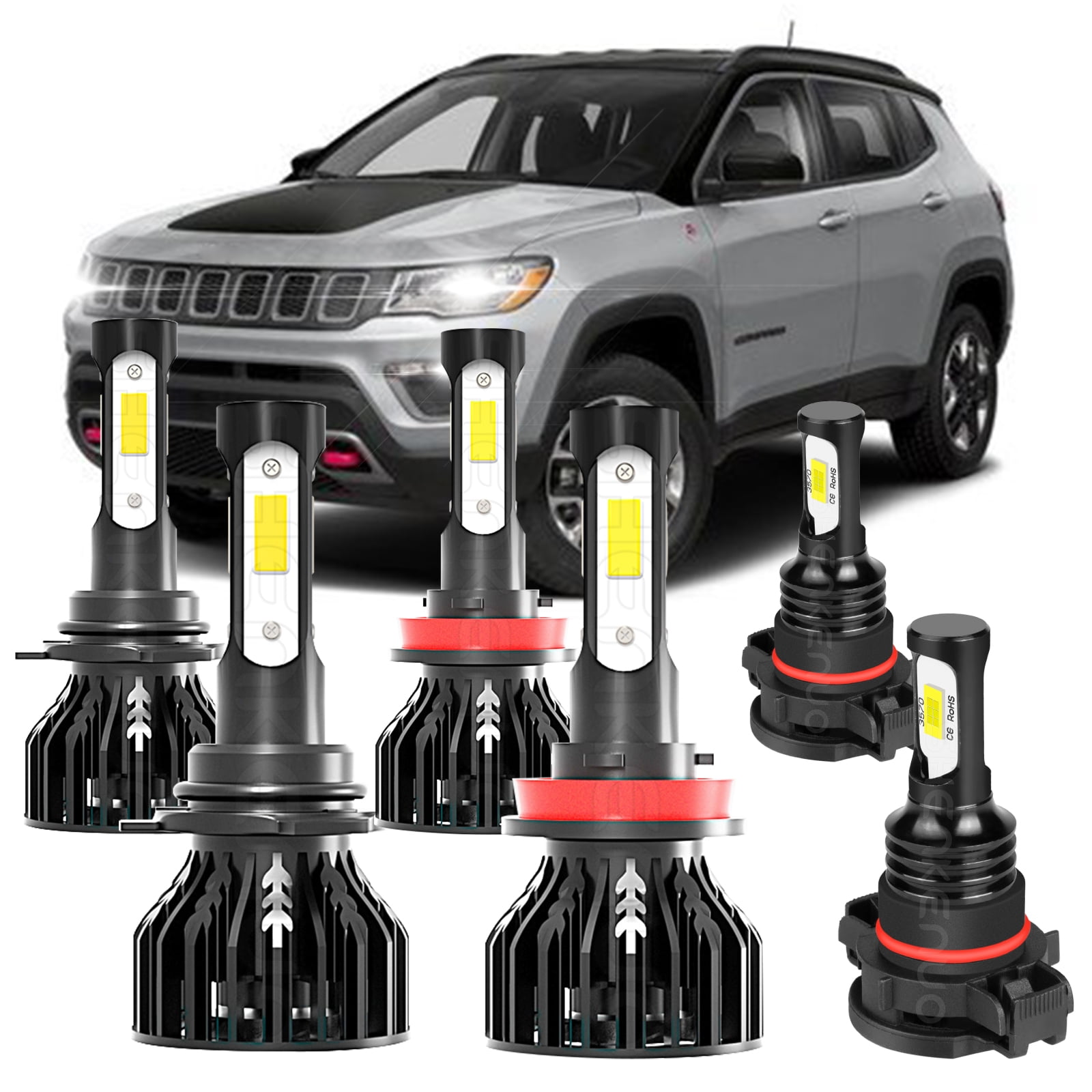 BMZONCC for Jeep Compass 2011 - 2013 LED Headlights + Foglight Bulbs ...