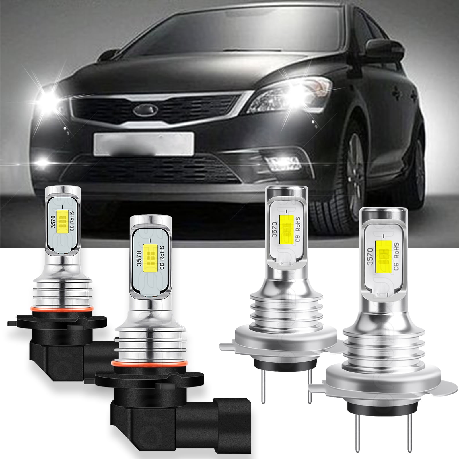 BMZONCC LED Headlight Bulbs Kit, 6000K, High-Low Beam, Fog Light, Fits ...