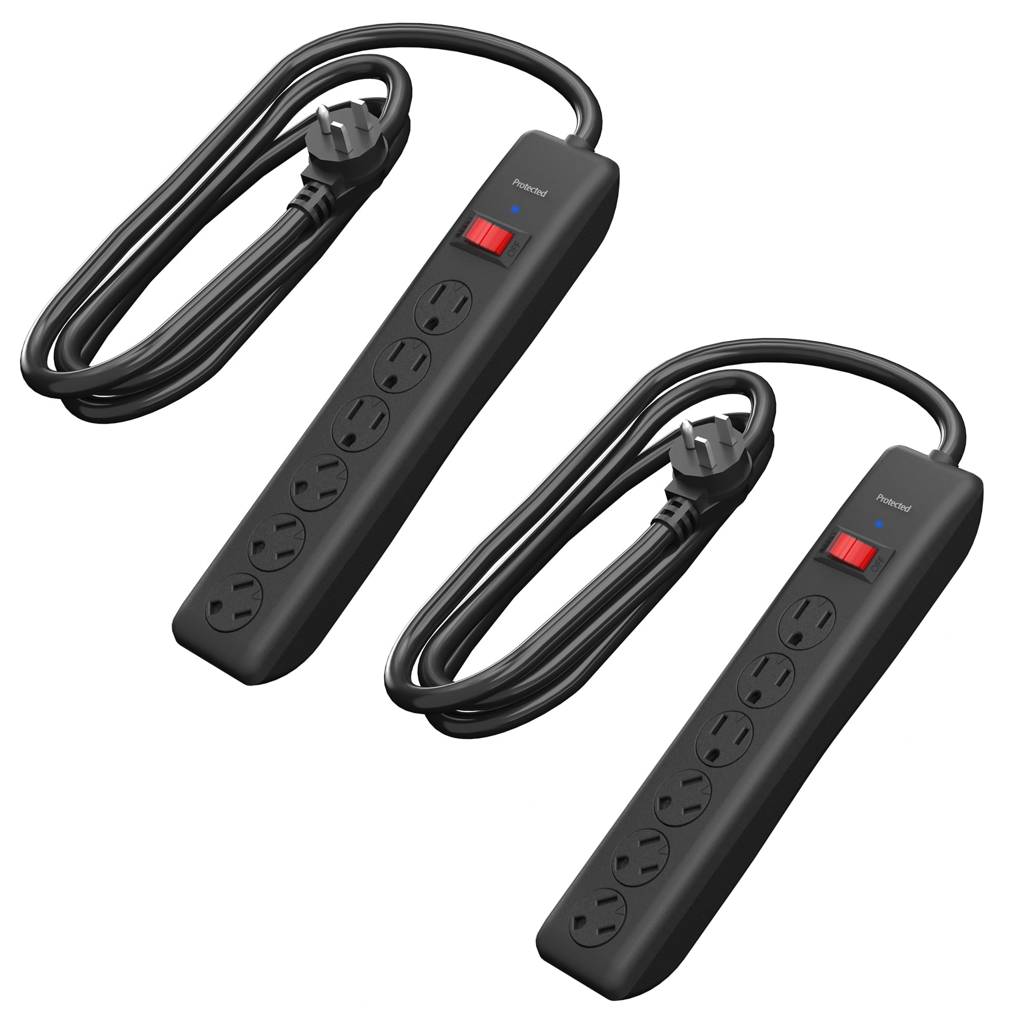 BN-LINK 6-Outlet Power Strip Surge Protector 2-Pack, 4-Foot Extension ...
