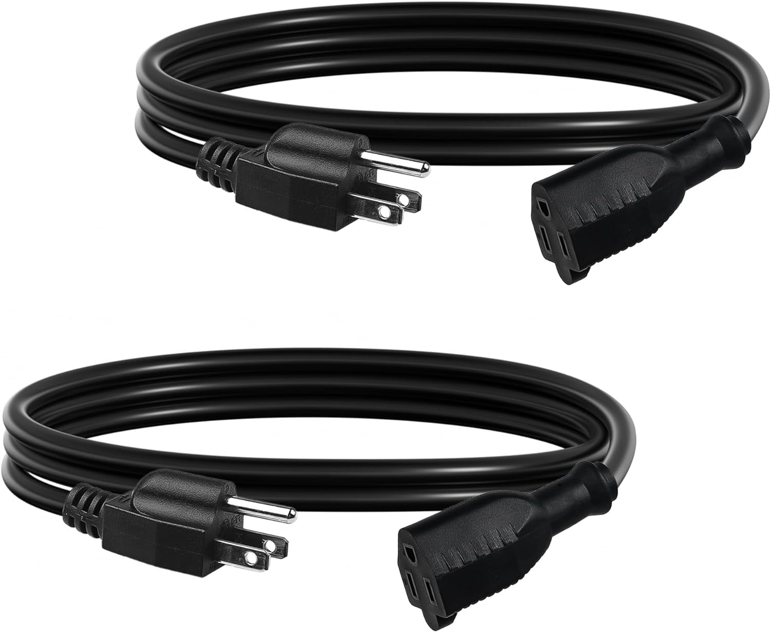BN-LINK 6 ft 16/3 SJTW Extension Cord, 2-Pack, Black, PVC, 3-Prong ...