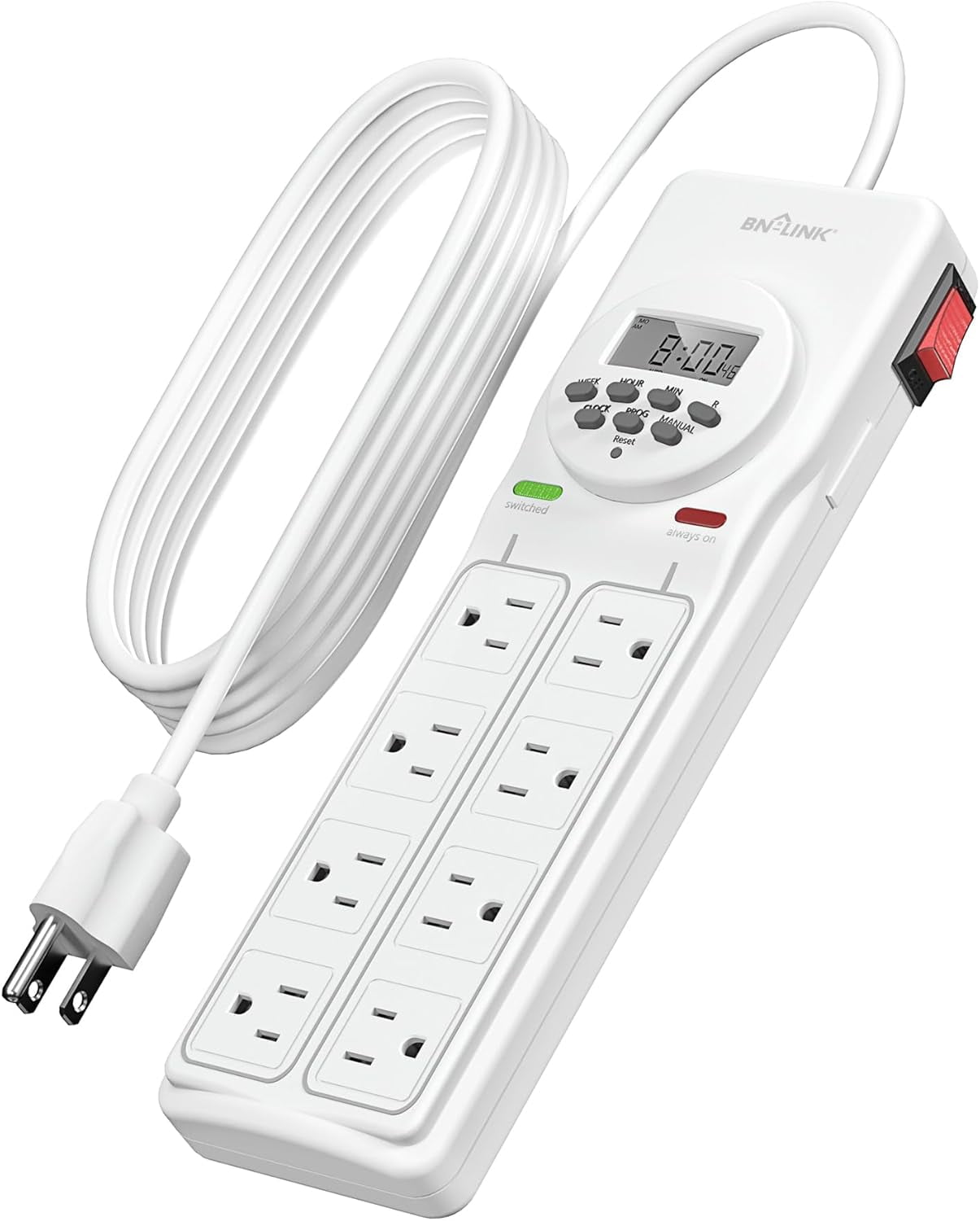 BN-LINK 8 Outlet Power Strip Plugin with 7-Day Digital Timer - Surge ...