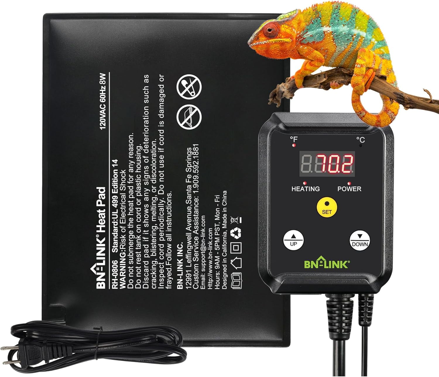 "BN-LINK Reptile Heating Pad 6"" X 8"" with Digital Thermostat, Under ...