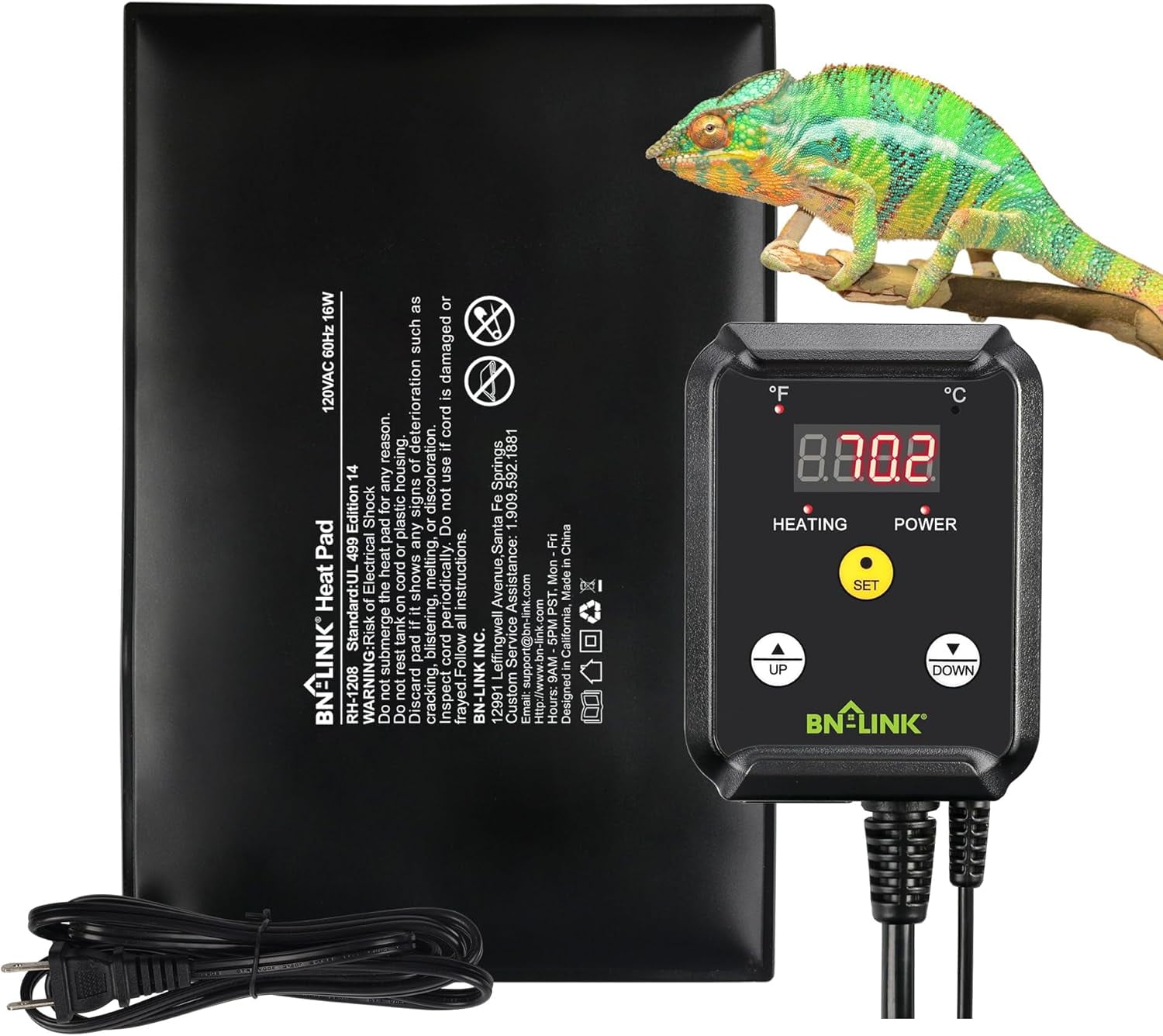 "BN-LINK 8""x12"" Reptile Heating Pad with Digital Thermostat- Under ...