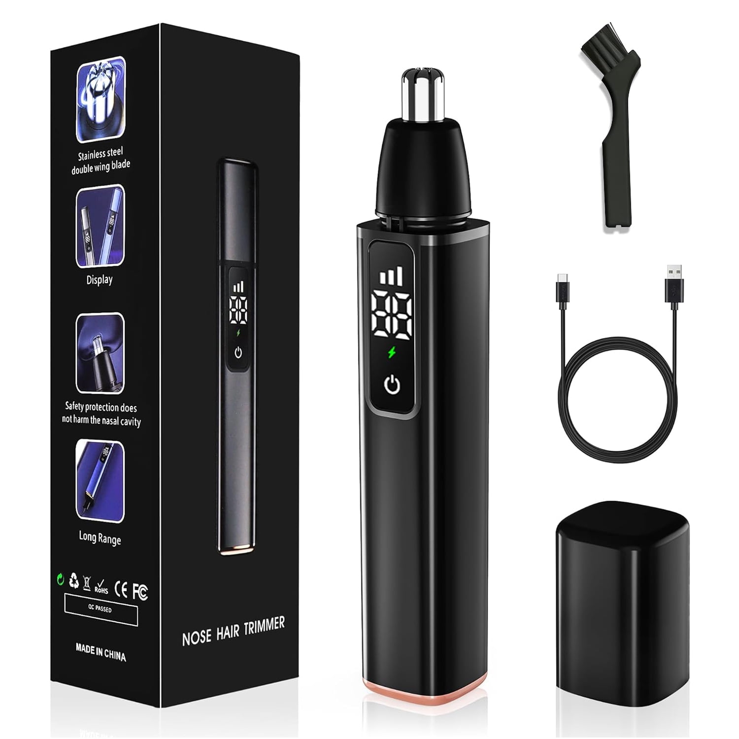 BN-LINK Professional Cordless Ear and Nose Hair Trimmer with LCD, USB ...
