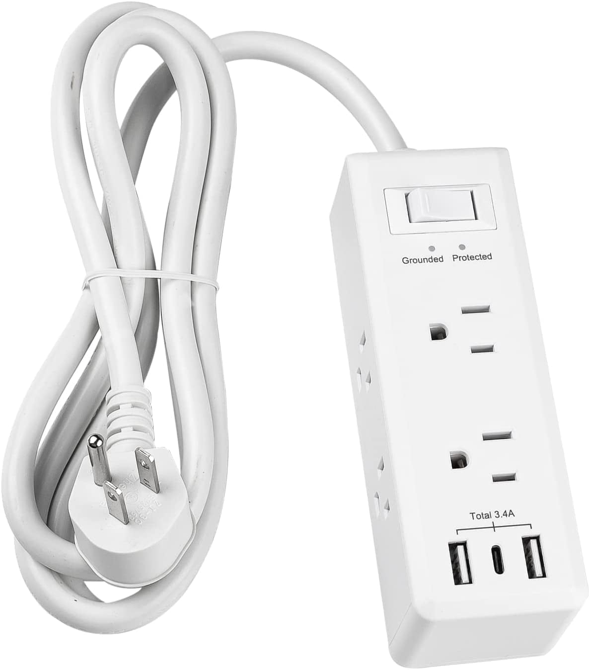 "BN-LINK Surge Protector Power Strip, 6 Outlets, 2 USB-A, 1 USB-C, 1050 ...