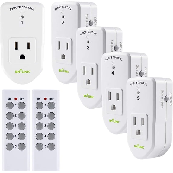 BN-LINK Wireless Remote Control Outlet, 2 Remotes + 5 Outlets, Long ...