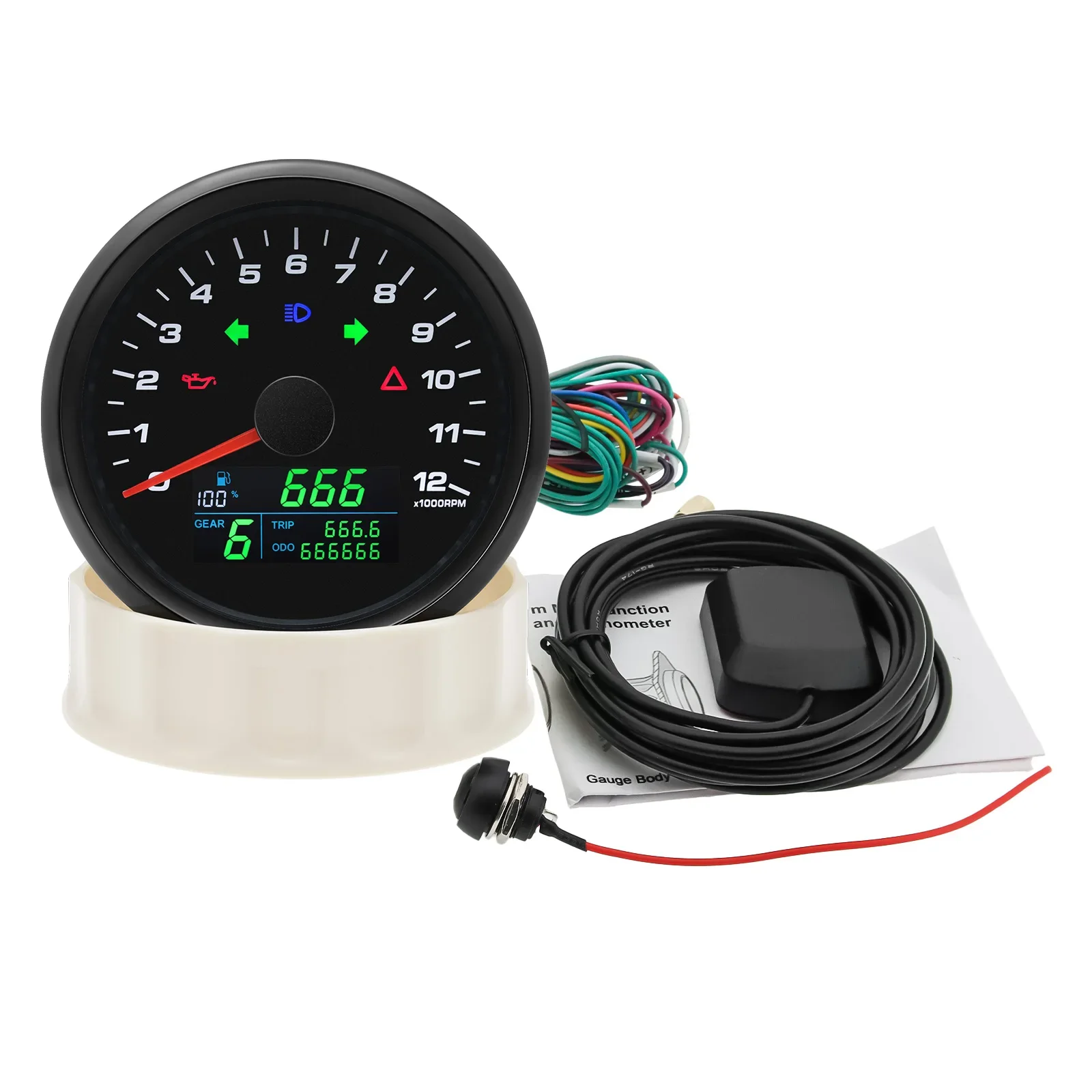 BN-MH 85mm Multi-functional Gauge 12000RPM Tachometer GPS Speedometer ...