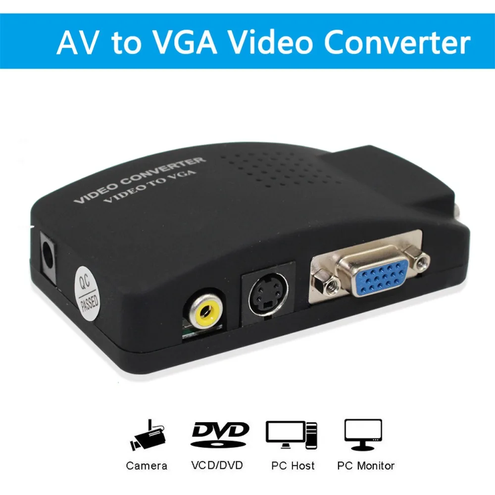 BNC to VGA Video Converter AV to VGA CVBS S video Input to PC VGA Out ...