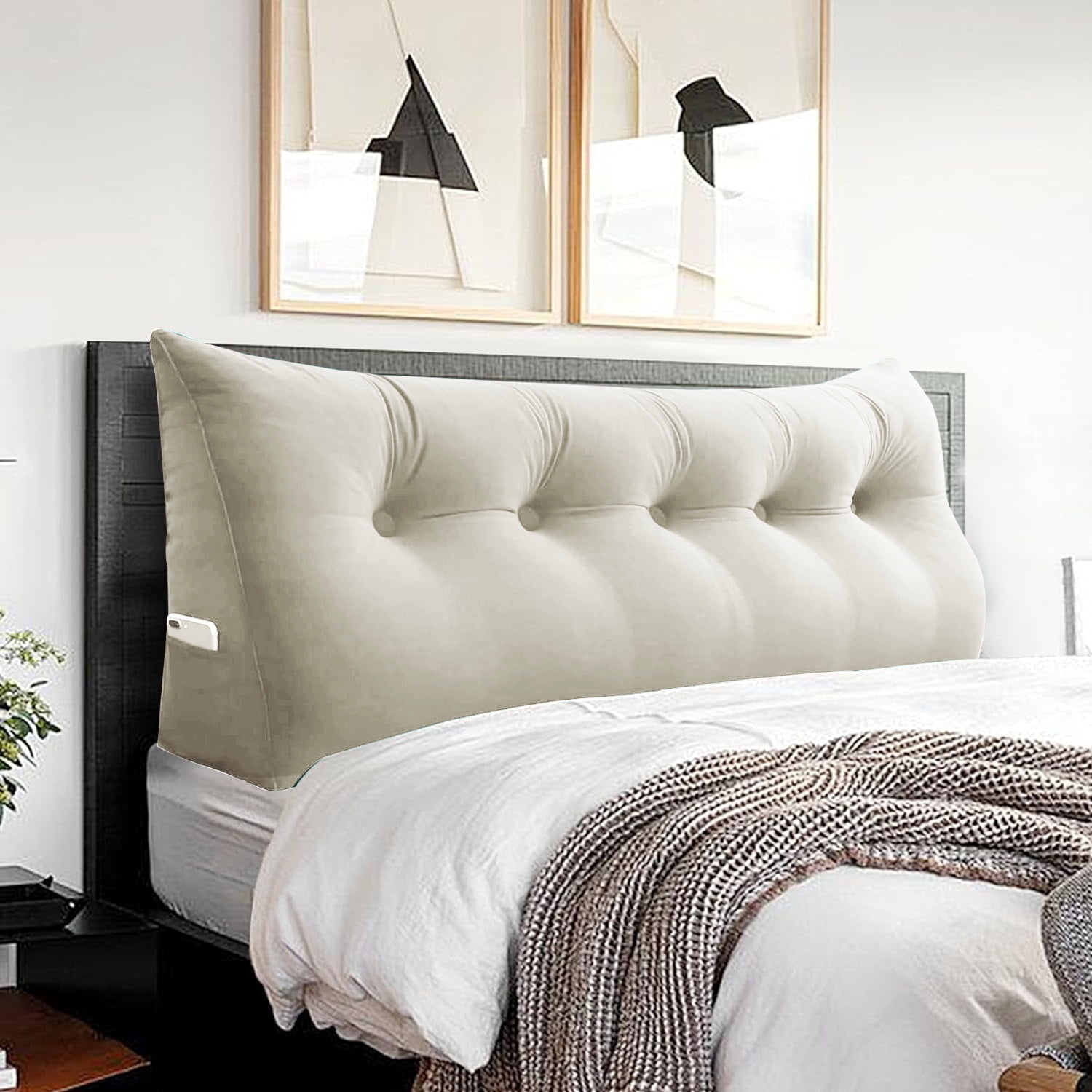 Rounuo Headboard Wedge Pillow Large Bolster Triangle Reading Pillow ...