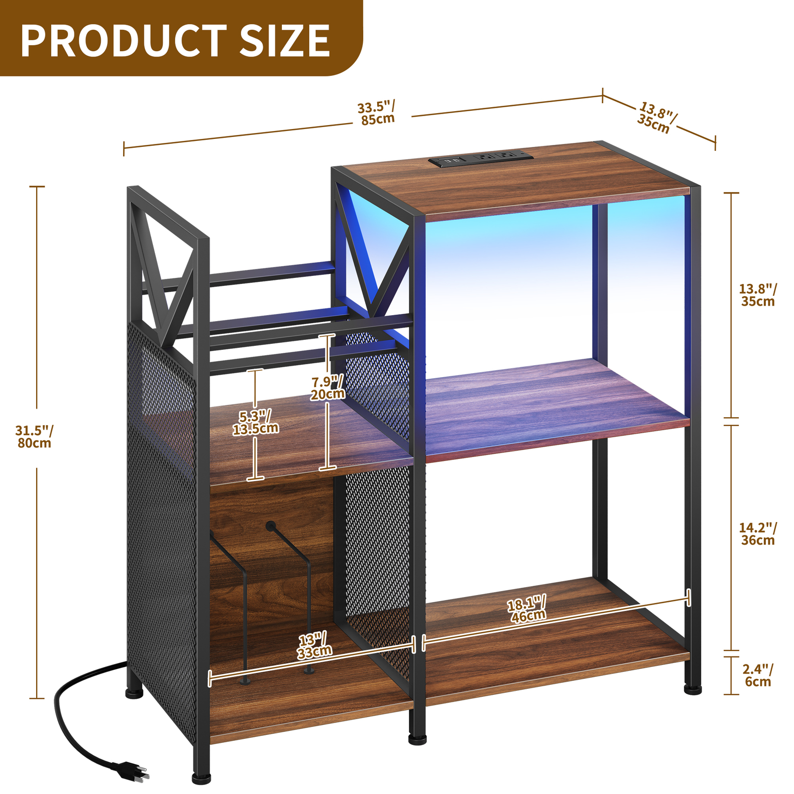 BNDFTF 3 Tier LED Record Player Stand, Walnut Vinyl Turntable Stand ...