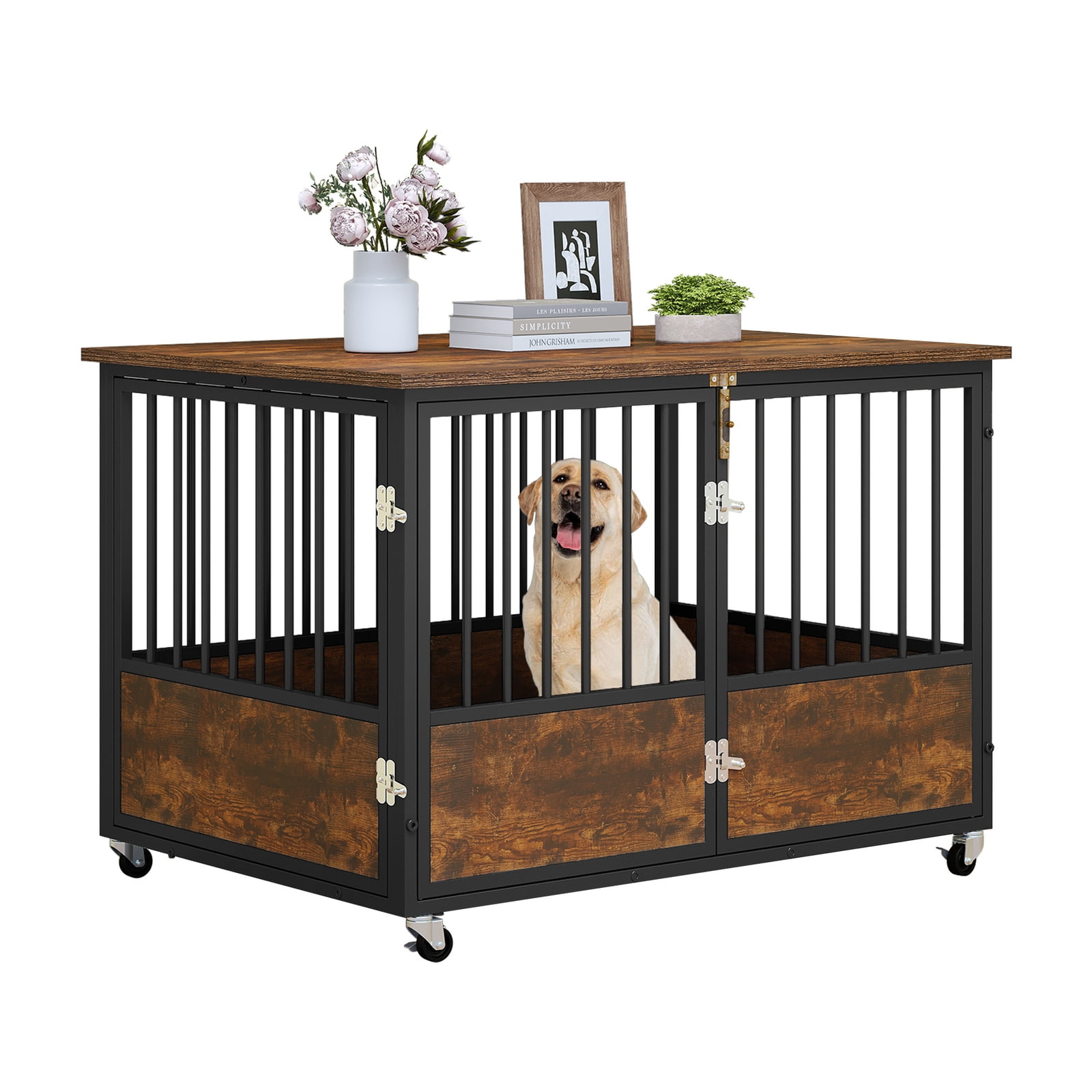 BNDFTF 43" Wooden Heavy Duty Dog Kennel with Double Doors, Indoor Dog ...