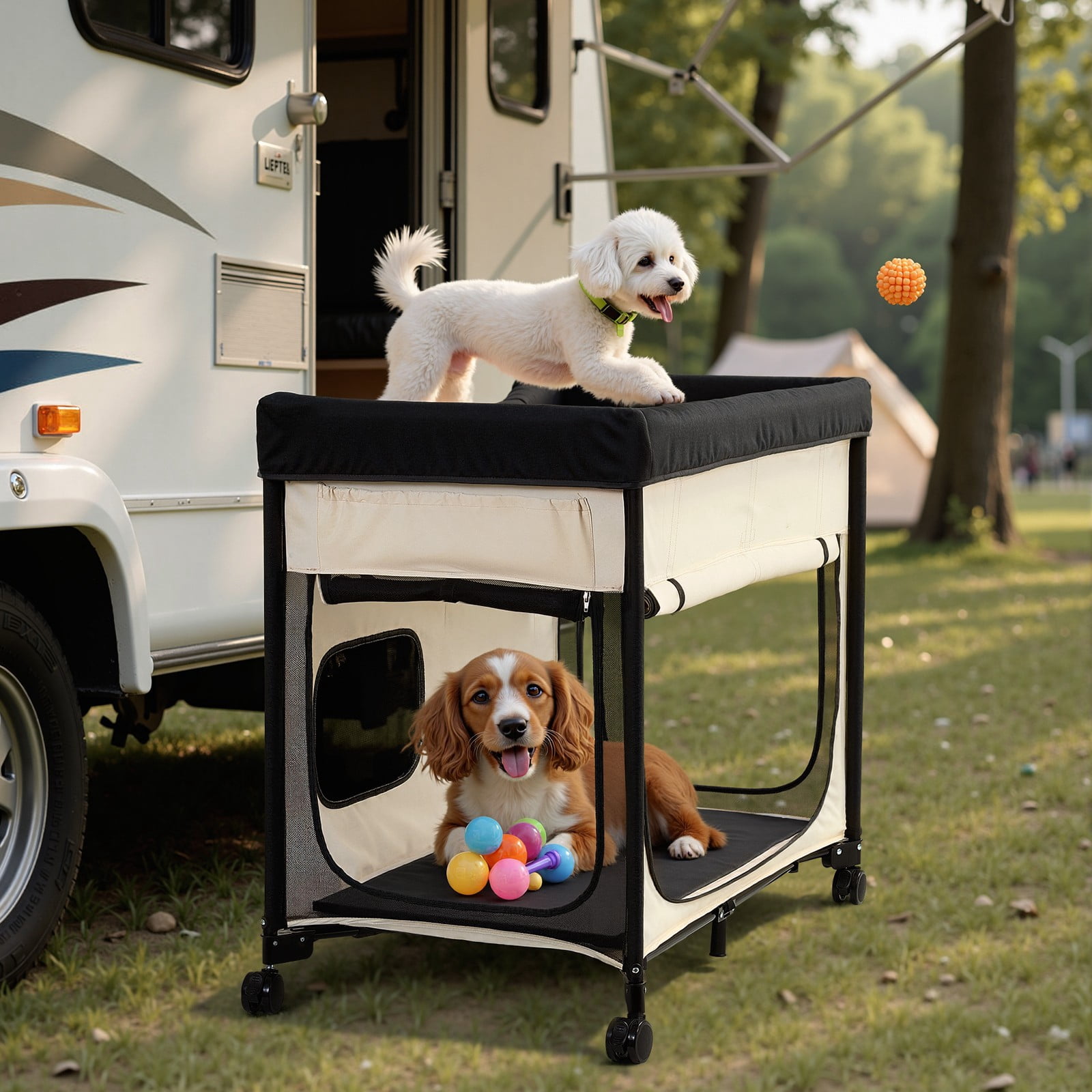 BNDFTF Elevated Lounge Dog Bed, Foldable Bunk Pet Bed with Wheels, Dual ...