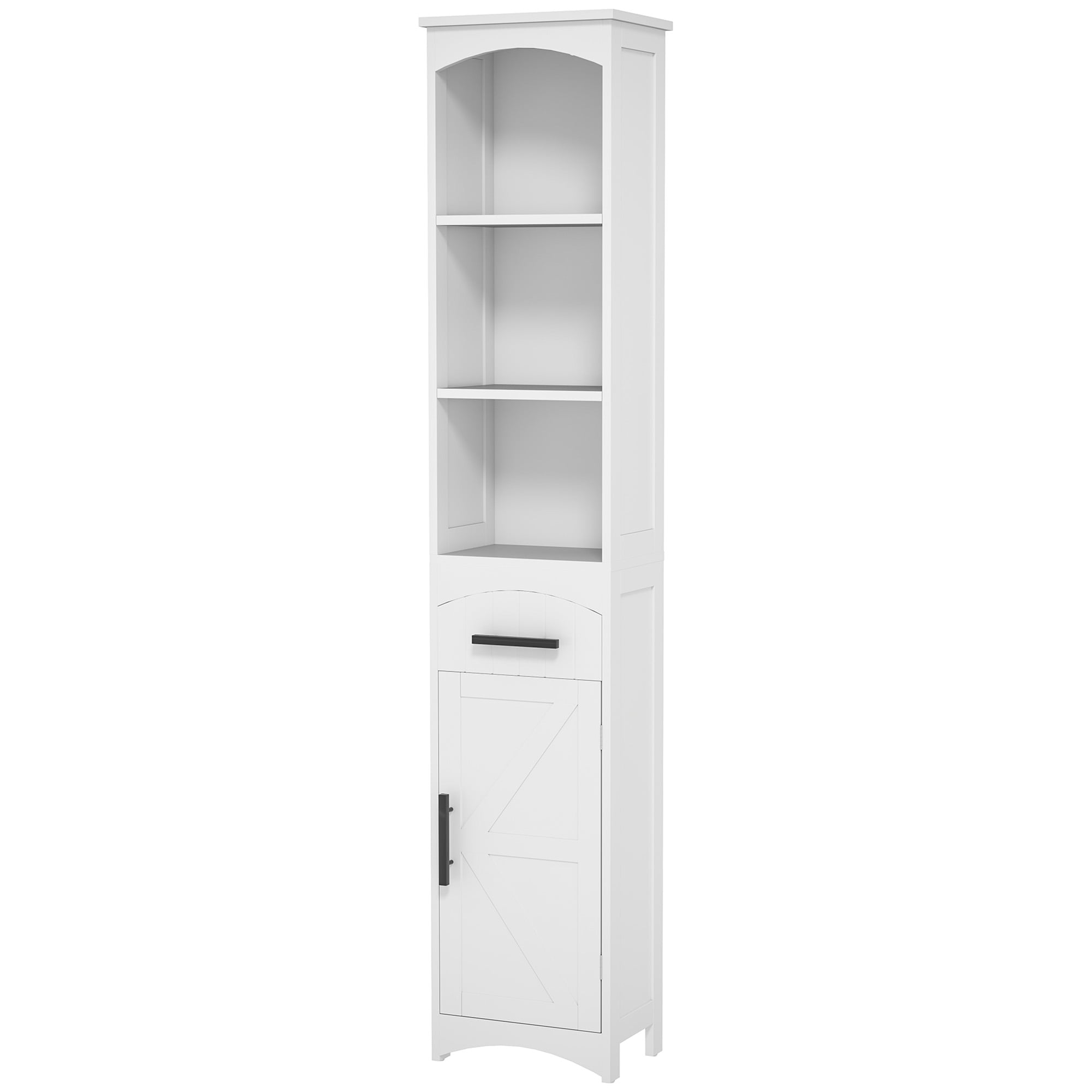 BNDFTF Farmhouse Tall Bathroom Storage Cabinet, Barn Door & Recessed ...