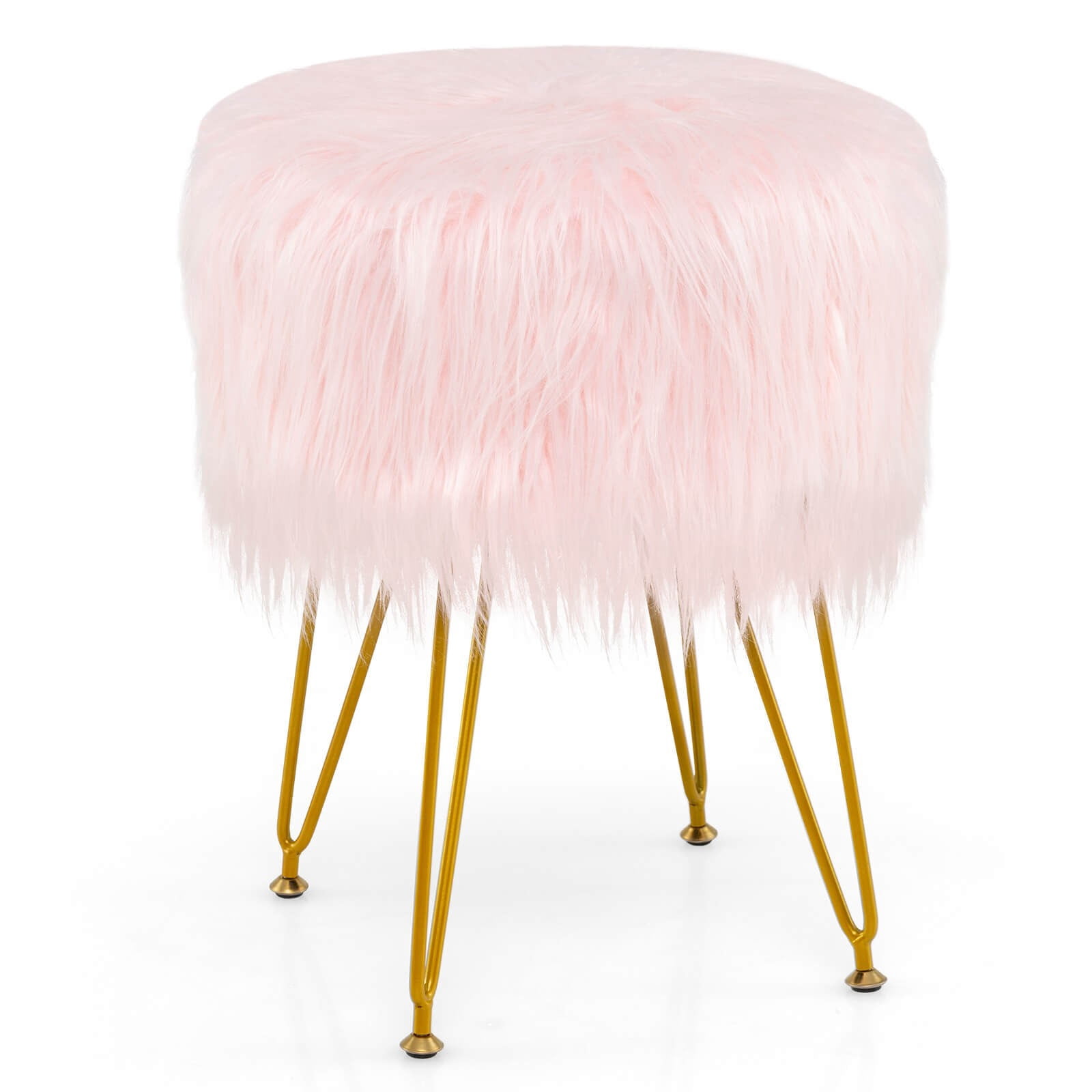 BNDFTF Faux Fur Vanity Chair Makeup Stool, Pink Round Furry Ottoman ...