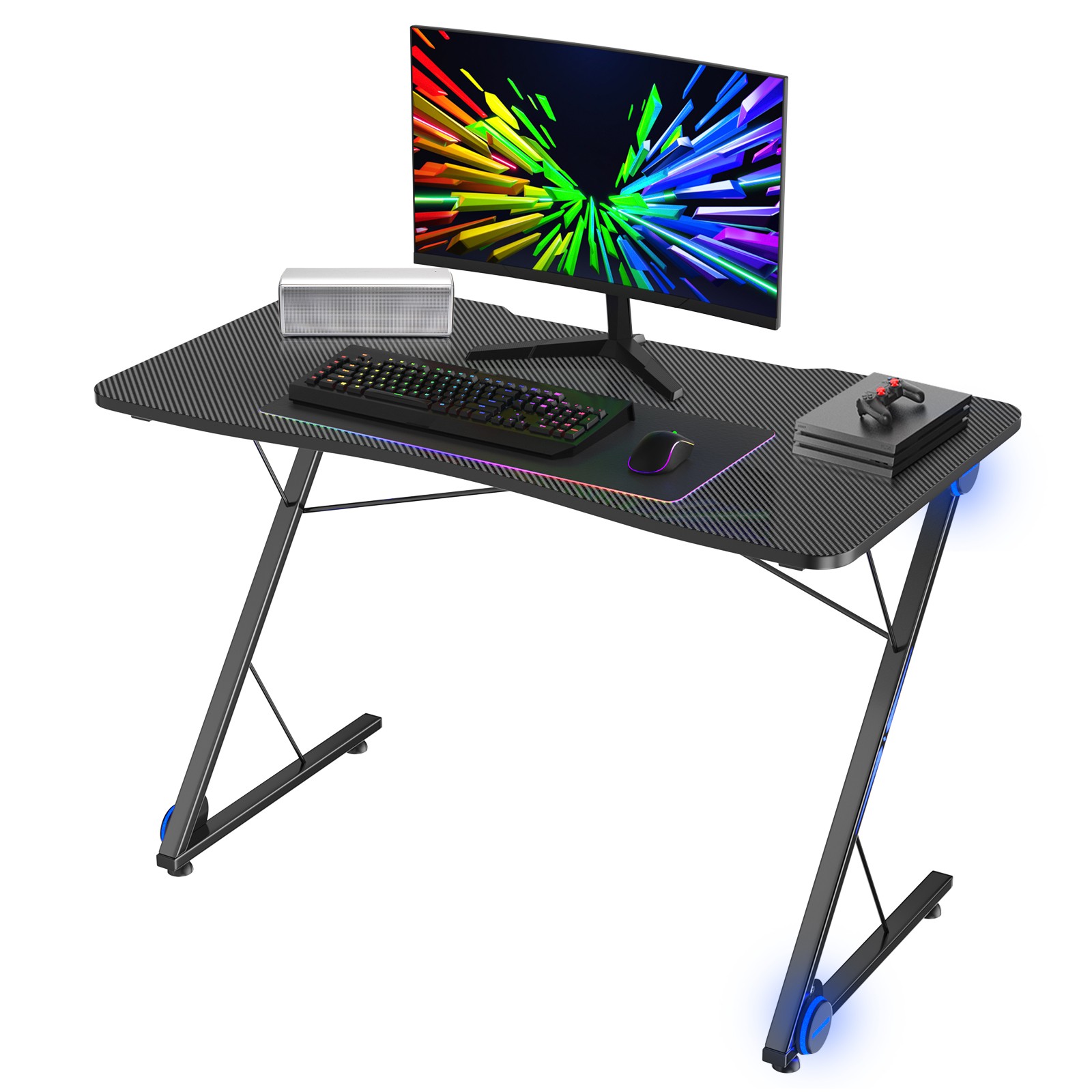 BNDFTF Z-type gaming table with 4-color LED lights, carbon fiber ...
