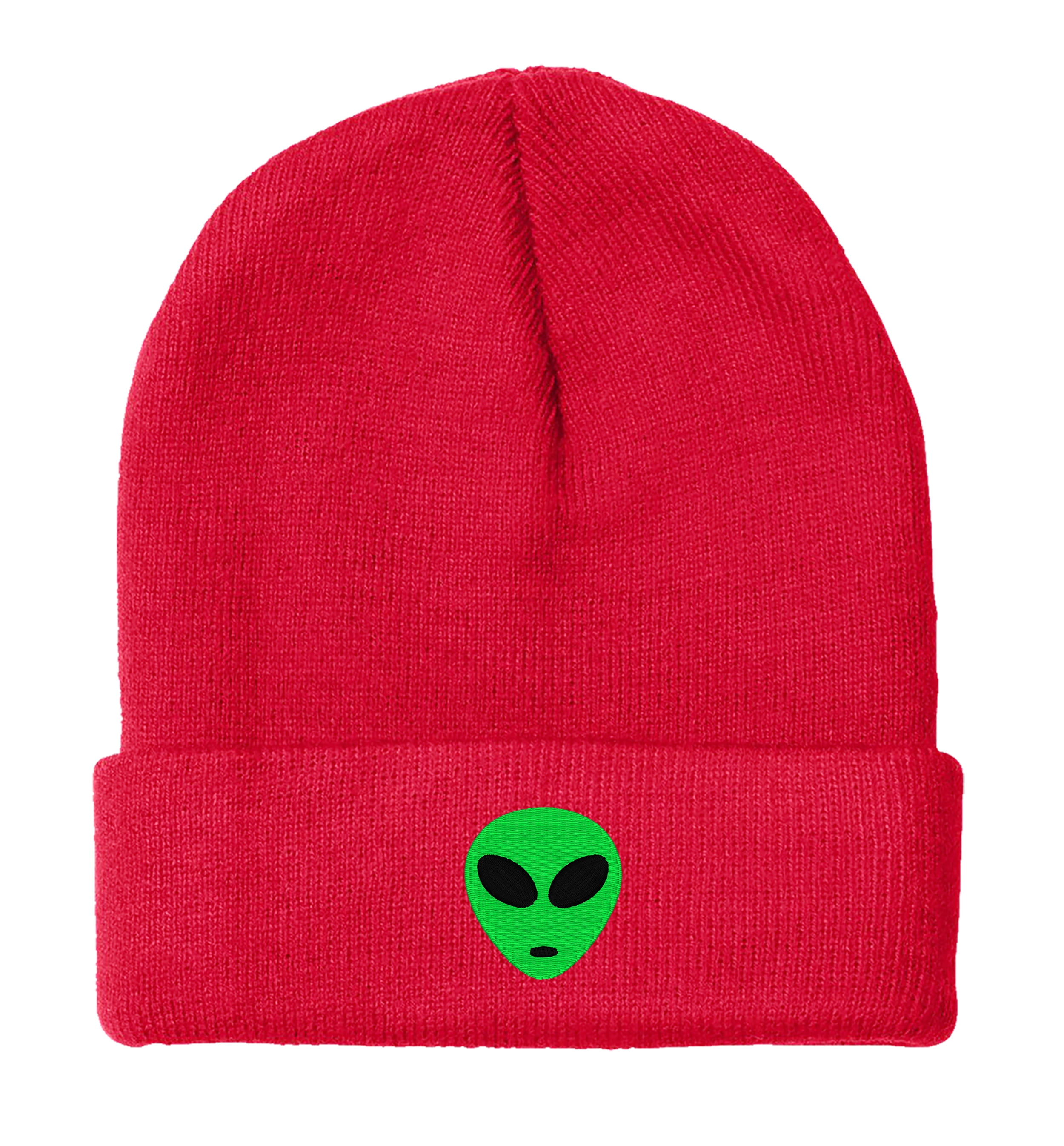 BNE Embroidered Green Alien Warm Winter Beanie Green Alien-EM-0028-Red ...