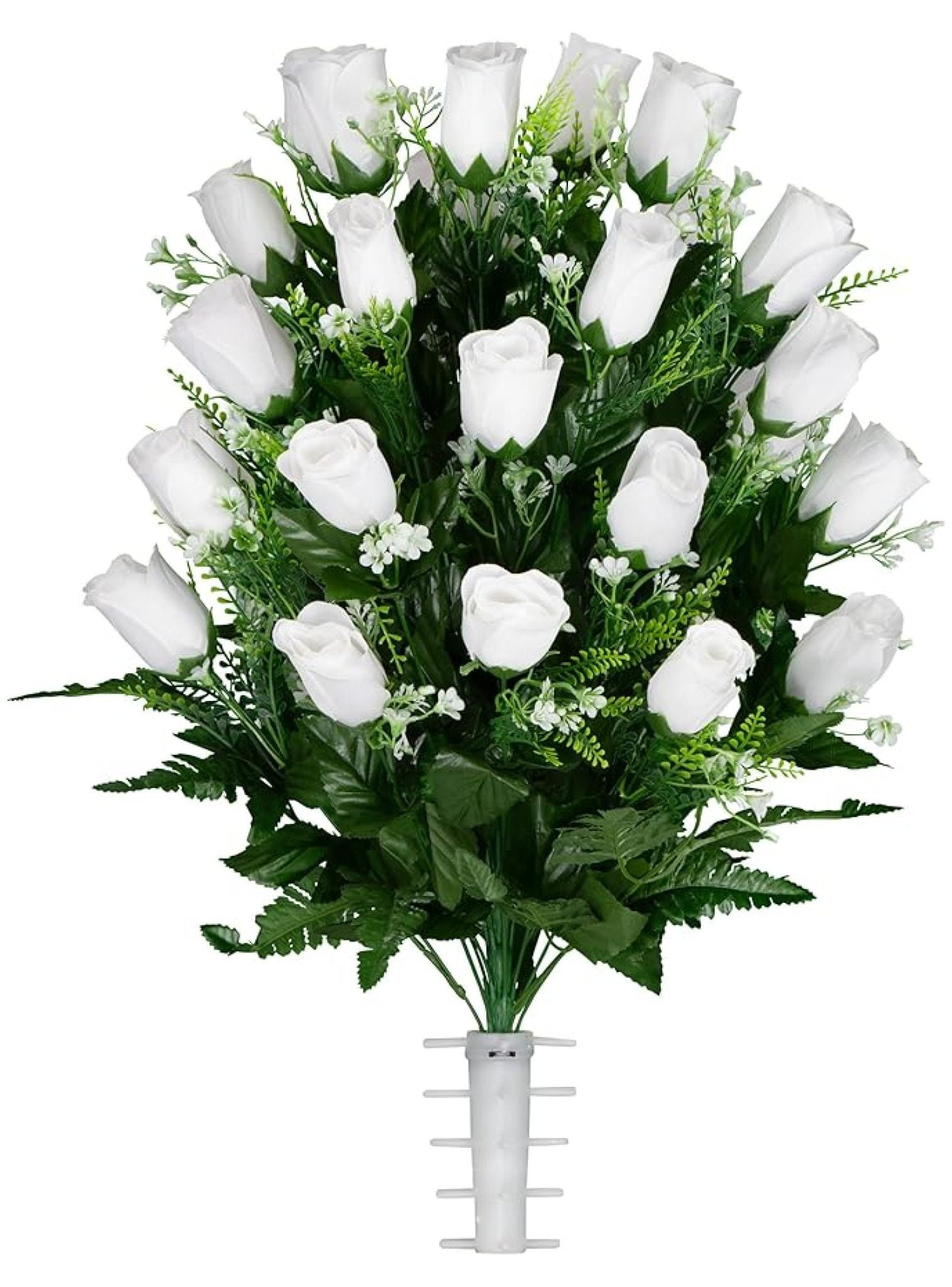 BNHHYYDS Artificial Cemetery Flowers - Realistic White Roses & Lily ...