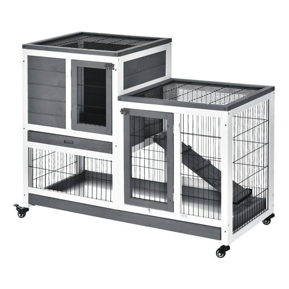 BNHHYYDS Elevated Bunny Cage Indoor Rabbit Hutch with Wheels Ramp ...