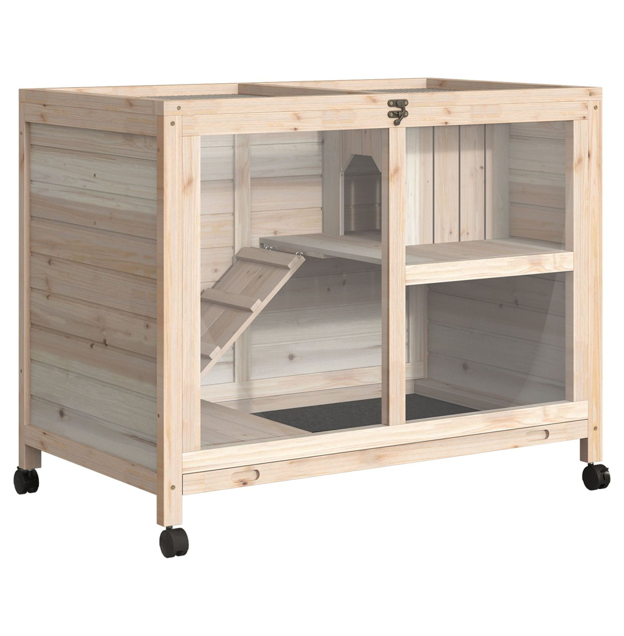 BNHHYYDS Indoor Rabbit Enclosure, Rolling Wooden Cage with Wheels ...