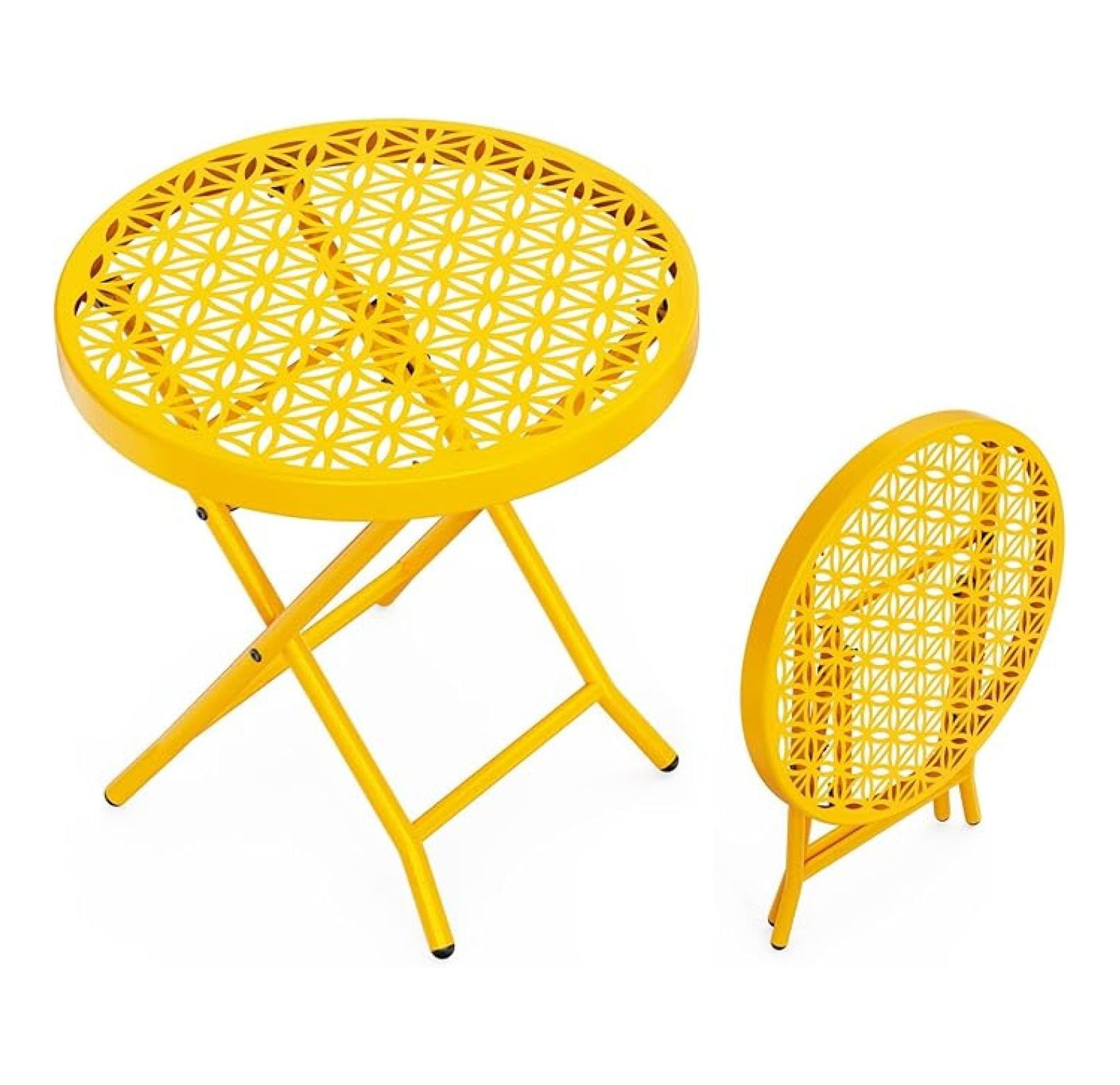 BNHHYYDS Patio Folding Side Table, Outdoor Metal Table with Floral ...