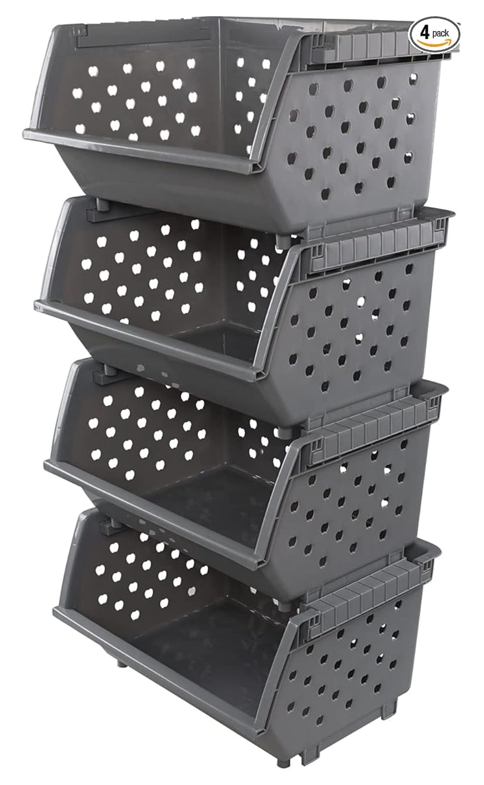 BNHHYYNB Stackable Storage Baskets 4-Pack, Grey - Kitchen Pantry ...