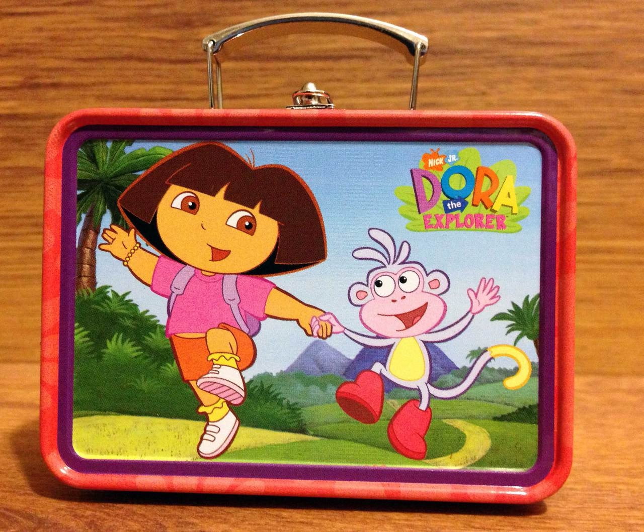BNIP Mini Dora the Explorer Box Pink & Purple Tin Lunch Box Handle ...