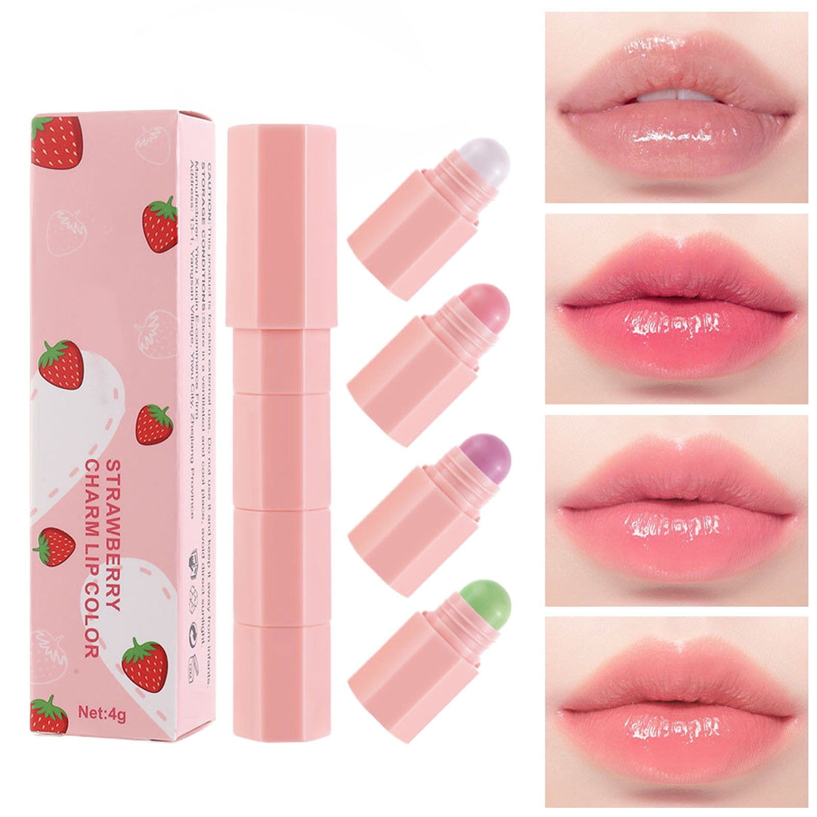 BNIXIREN 4 In Strawberry Lip Balm Temperature Change Set Lip Stick Long ...
