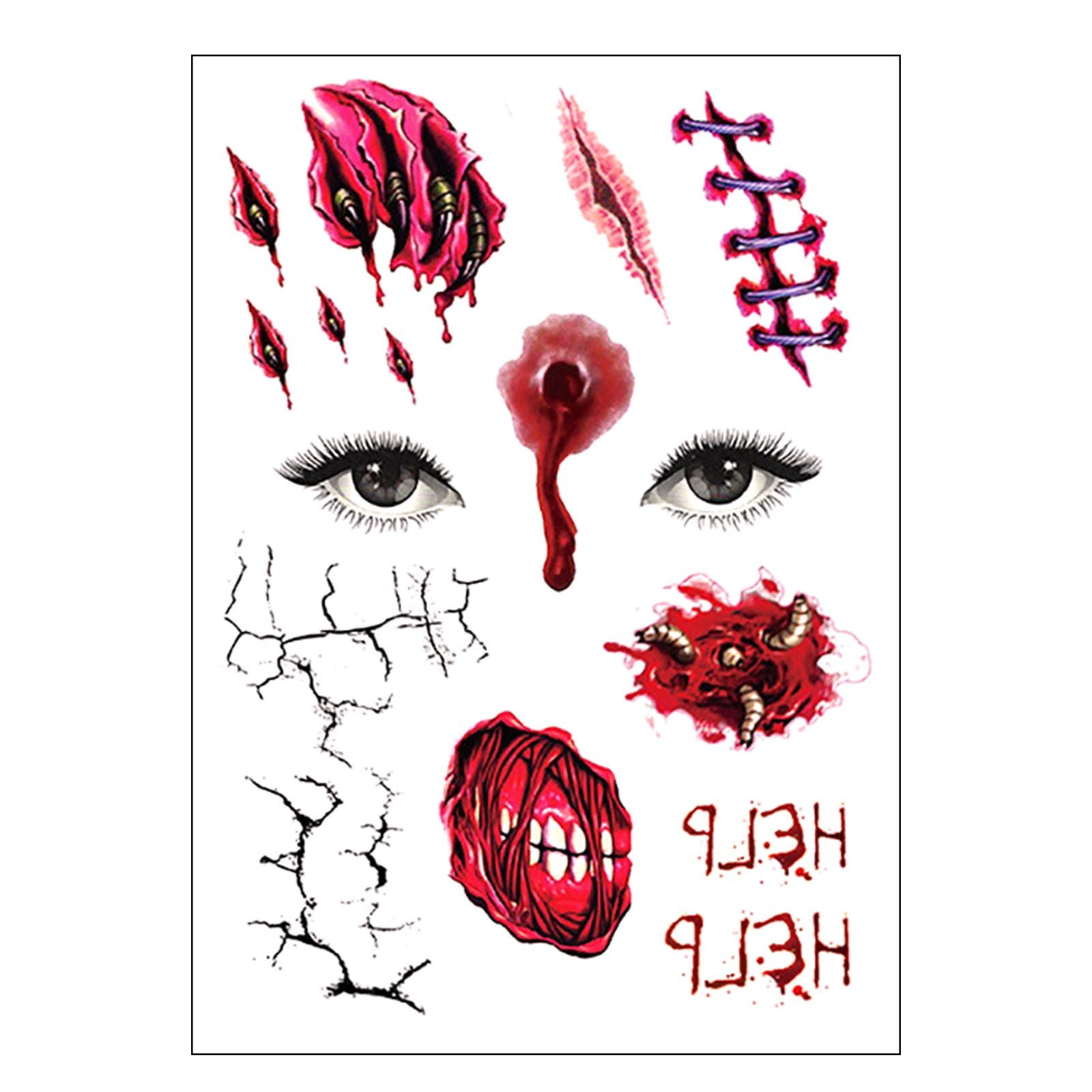 BNIXIREN Horror Realistic Fake Bloodys Wound Stitch Scar Scab ...