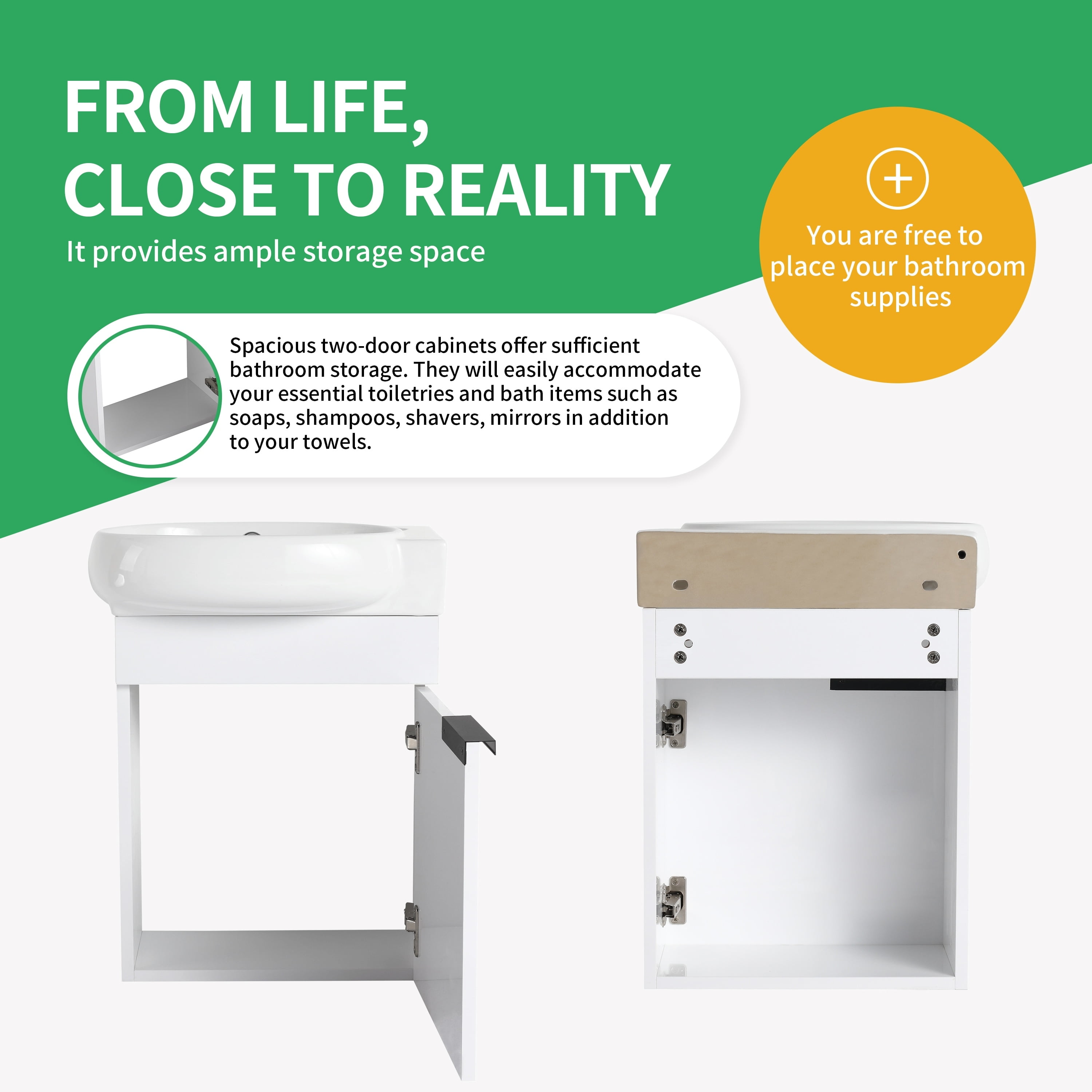 BNK 16/18/23 inch Freestanding/Floating Bathroom Vanity with Single Sink,Powder Room Vanity with ...