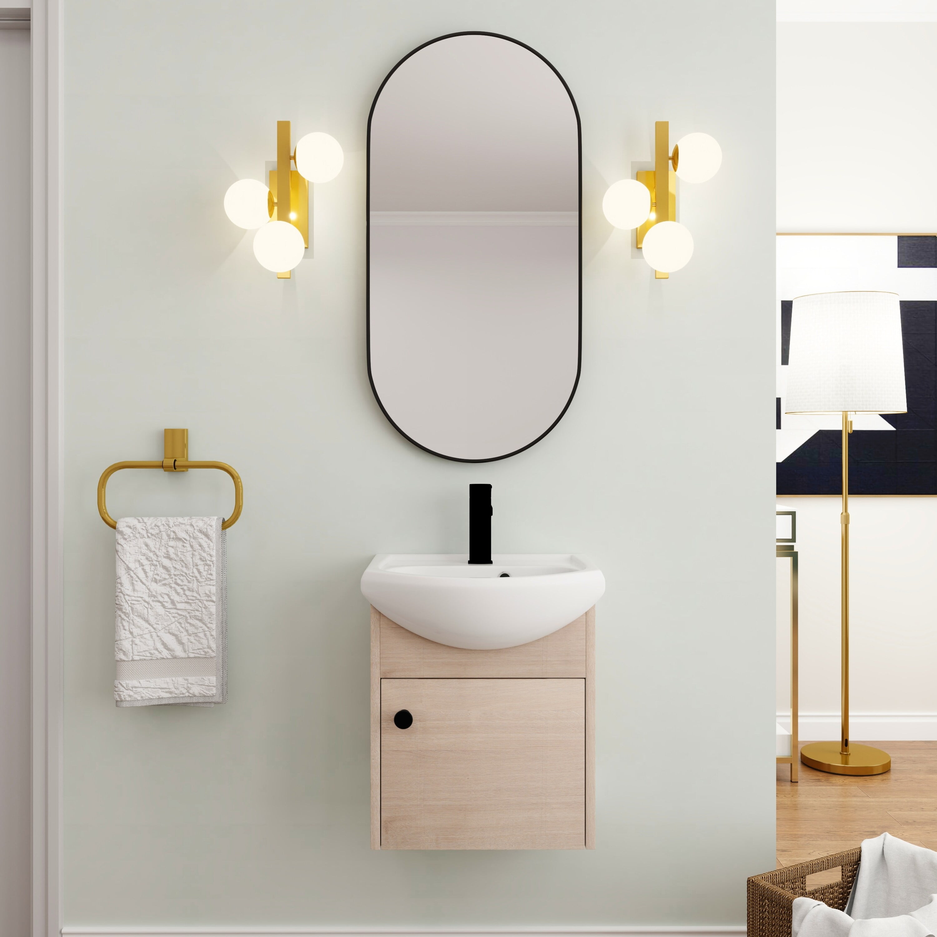 BNK 16/18 inch Freestanding/Floating Bathroom Vanity with Single Sink,Powder Room Vanity with ...