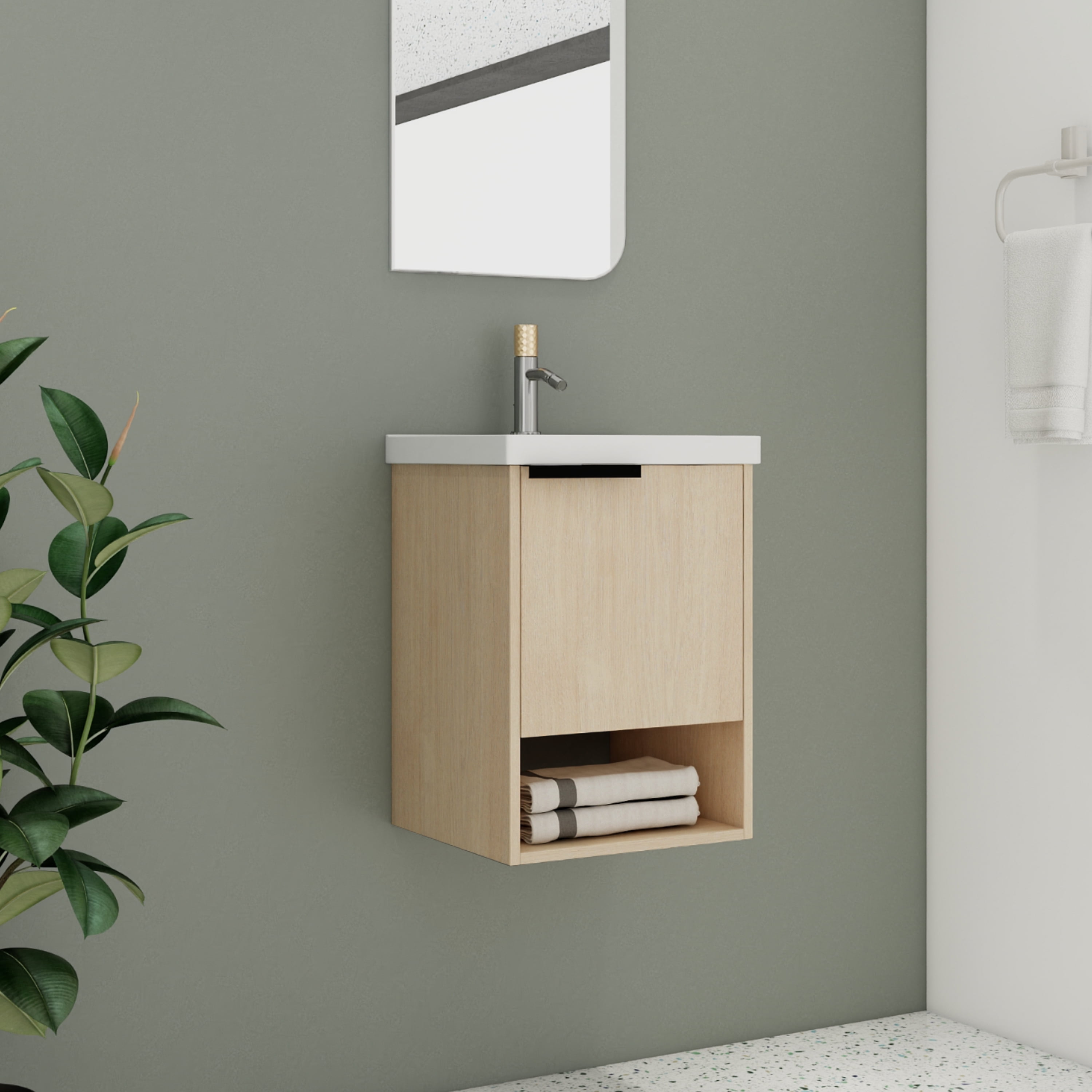 BNK 16 Inch Small Vanity, Wall-Mounted Bathroom Vanity with Sink, Modern Floating Vanity Set ...