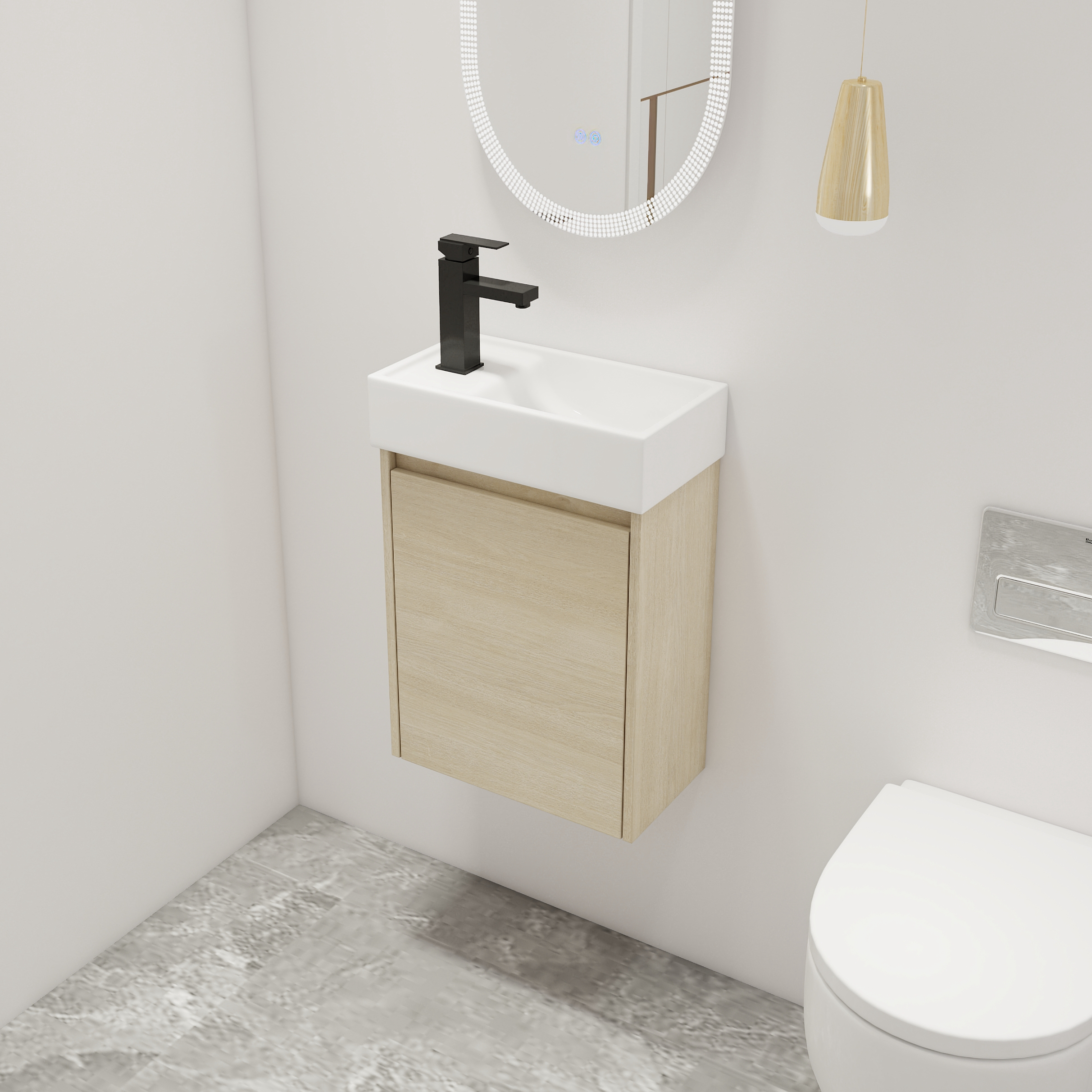 BNK 16'' Wall-Mounted Bathroom Vanity with White Ceramic Sink,Modern Brown Floating Bathroom ...