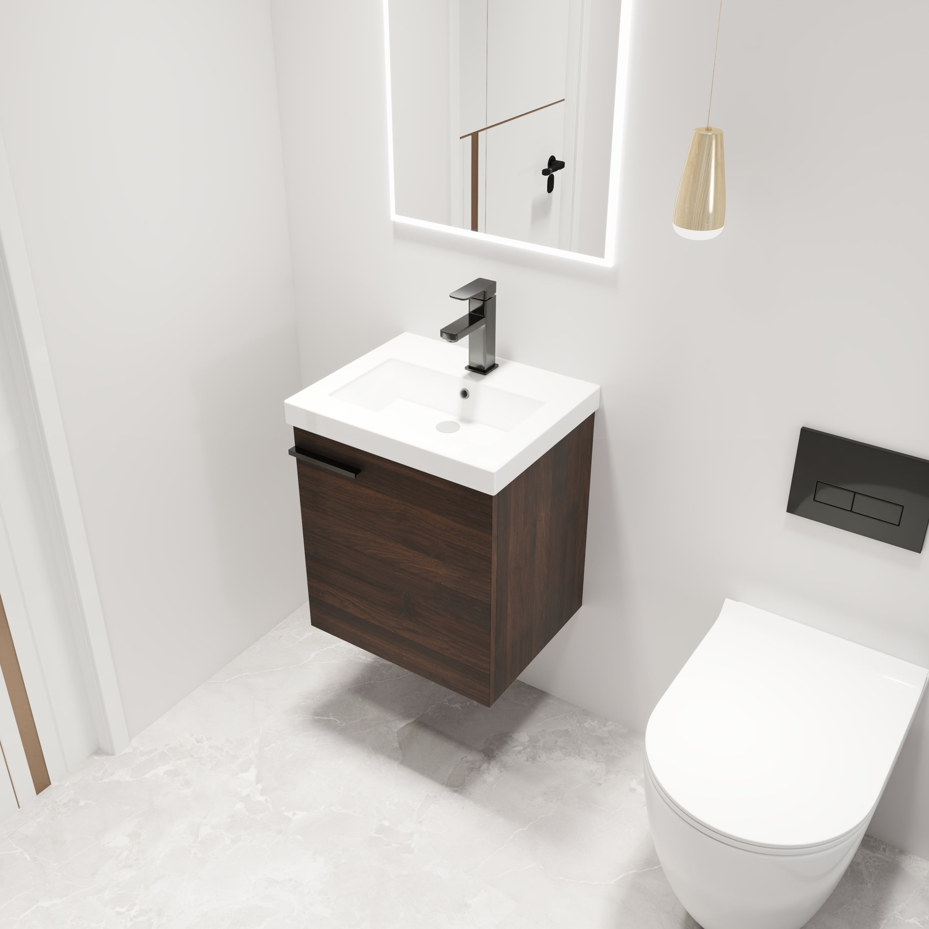 BNK 18'' Single Wall-Mounted Bathroom Vanity and Sink Combo,Brown Floating Bathroom Vanity Set ...