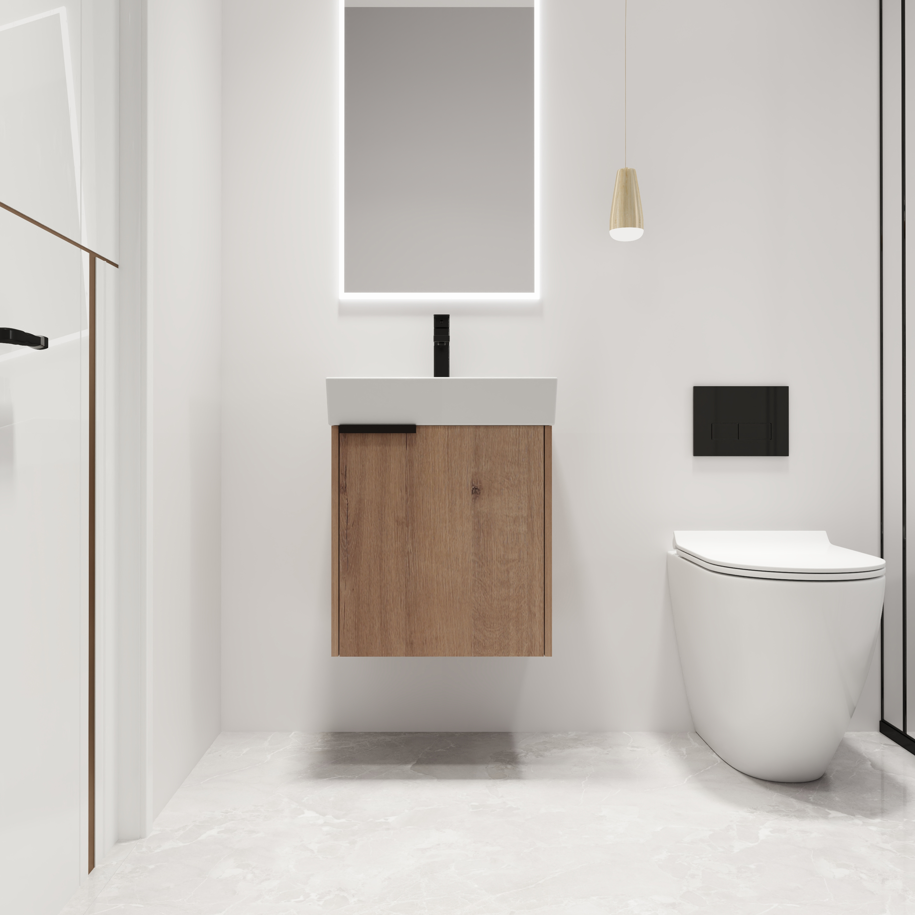 BNK 18'' Wall-Mounted Bathroom Vanity with White Ceramic Sink,Modern Floating Bathroom Vanity ...