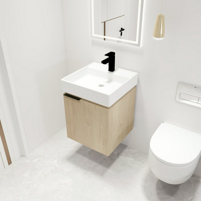 BNK 18'' Wall-Mounted Bathroom Vanity with White Ceramic Sink,Modern Floating Bathroom Vanity ...