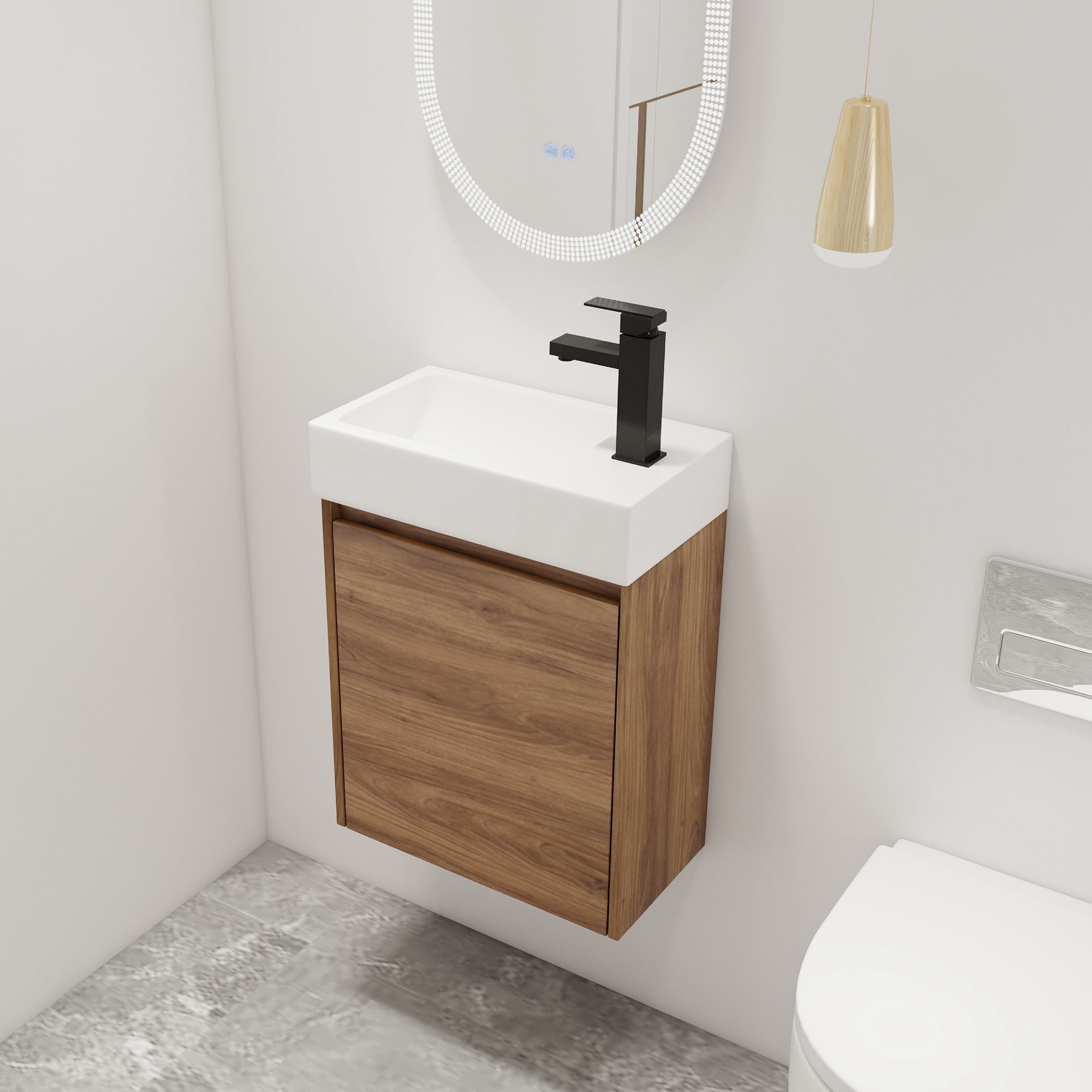 BNK 18'' Wall-Mounted Bathroom Vanity with White Ceramic Sink,Modern Floating Bathroom Vanity ...